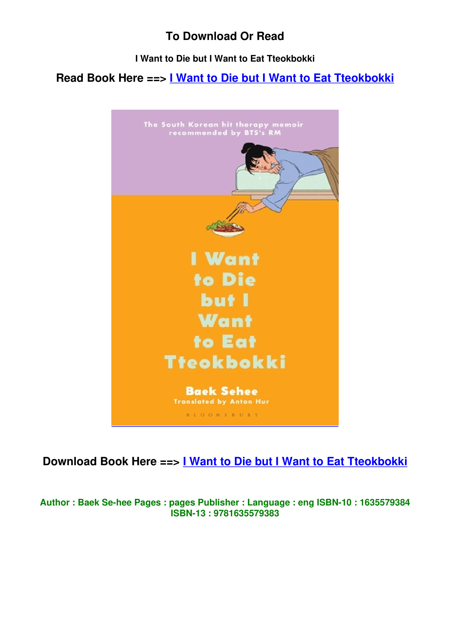 PDF Download I Want to Die but I Want to Eat Tteokbokki By Baek Se hee ...