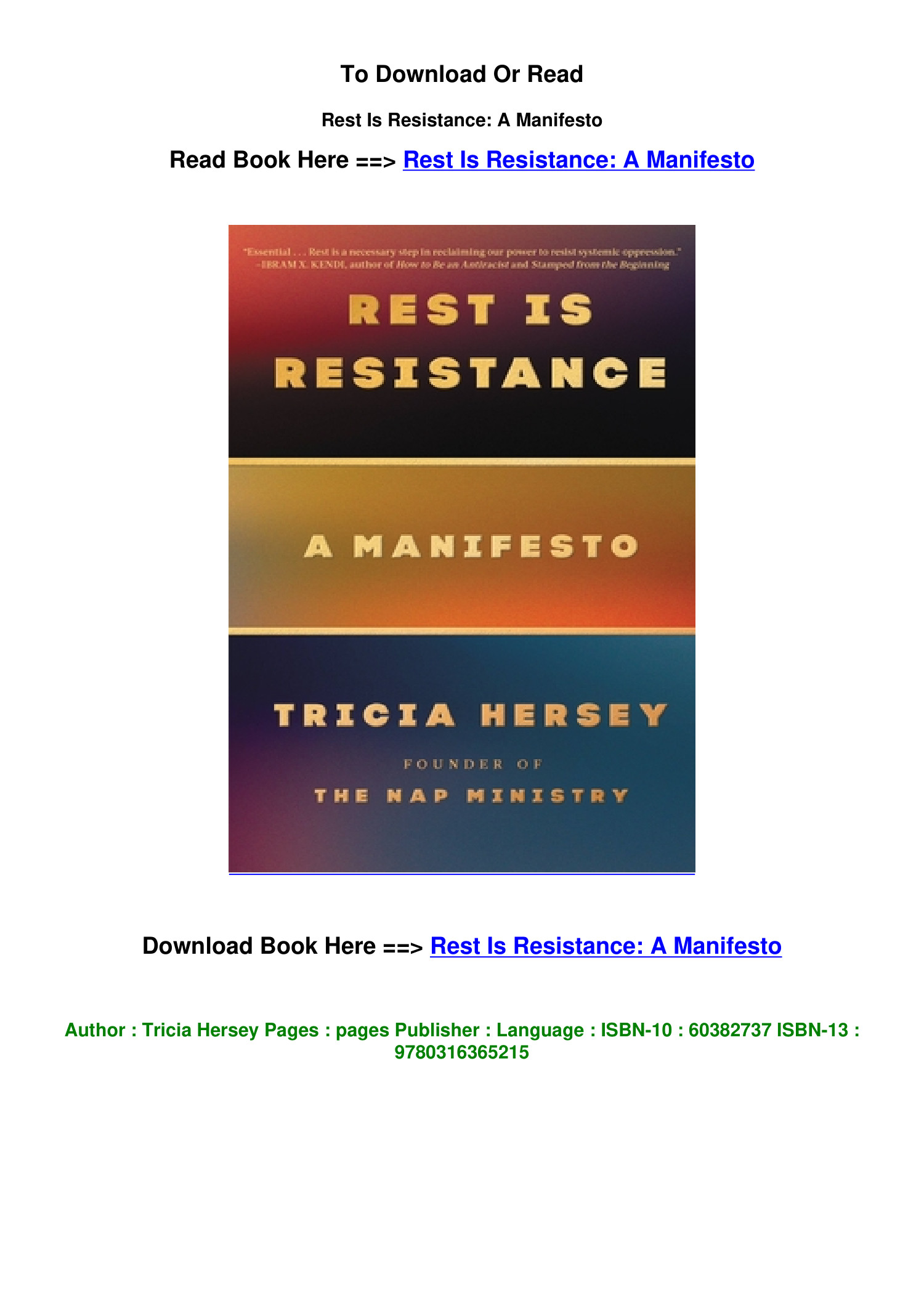 ePub DOWNLOAD Rest Is Resistance A Manifesto By Tricia Hersey.pdf | DocDroid