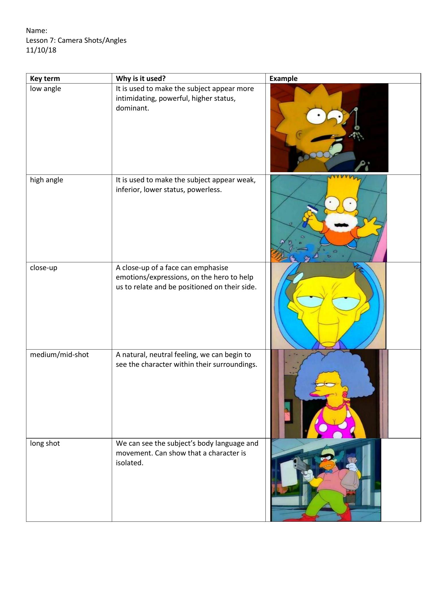 Simpsons labelling shot types answers.docx | DocDroid