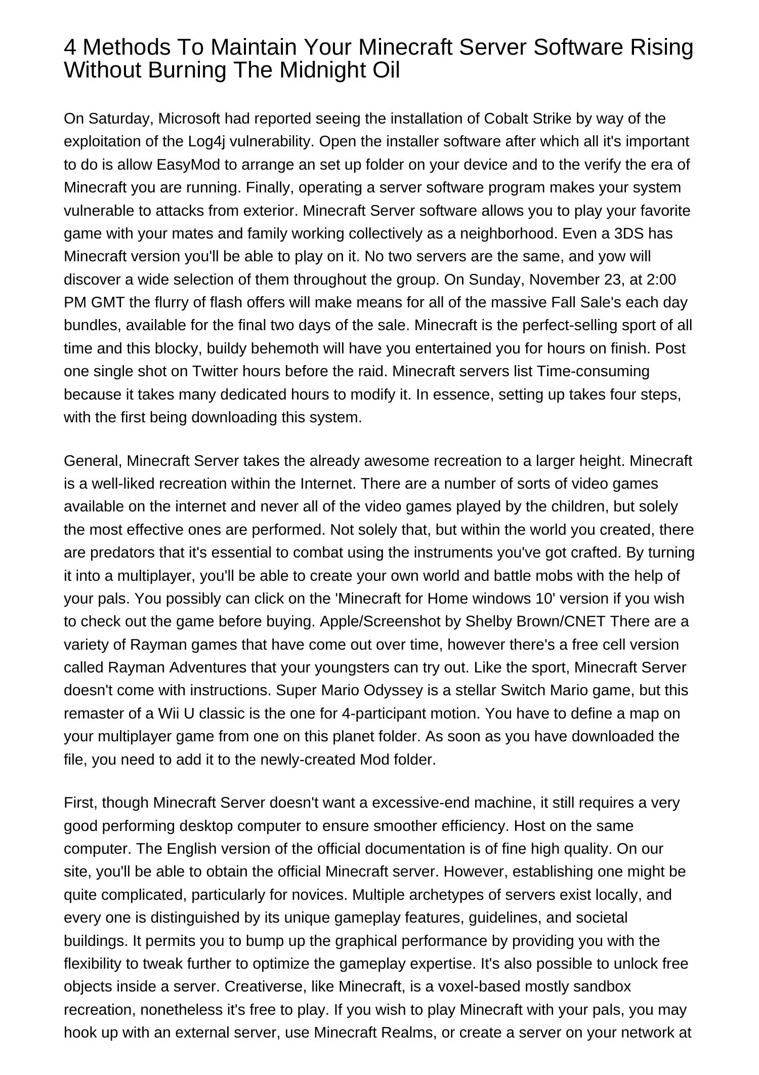 Nine Methods To Maintain Your Minecraft Server Software Rising With Out ...