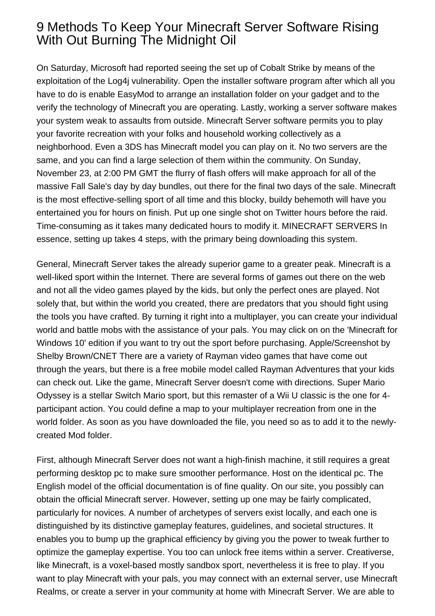 Four Ways To Maintain Your Minecraft Server Software Rising With Out ...