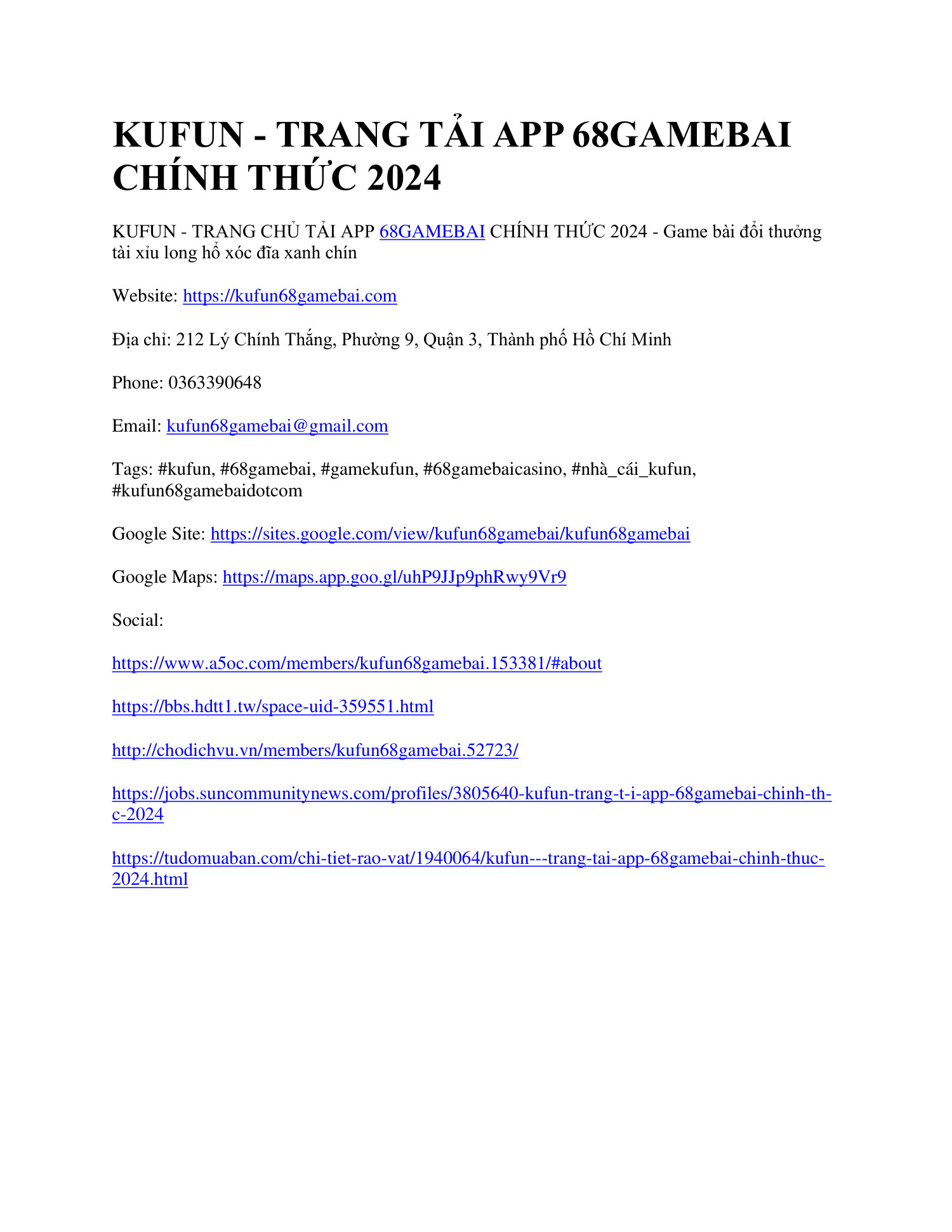 KUFUN - TRANG TẢI APP 68GAMEBAI CHÍNH THỨC 2024.docx | DocDroid