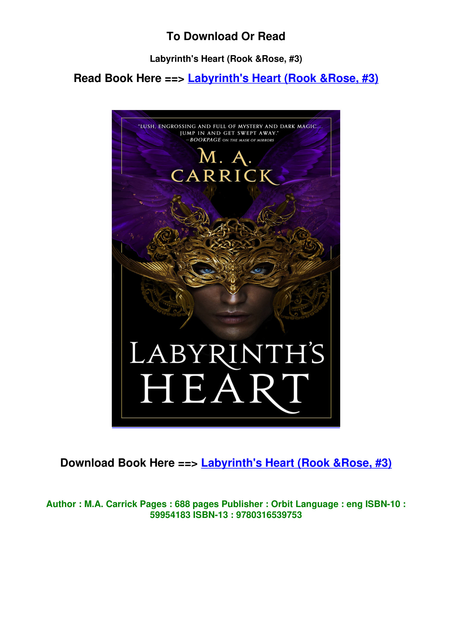 PDF Download Labyrinth s Heart Rook Rose 3 By M A Carrick.pdf | DocDroid
