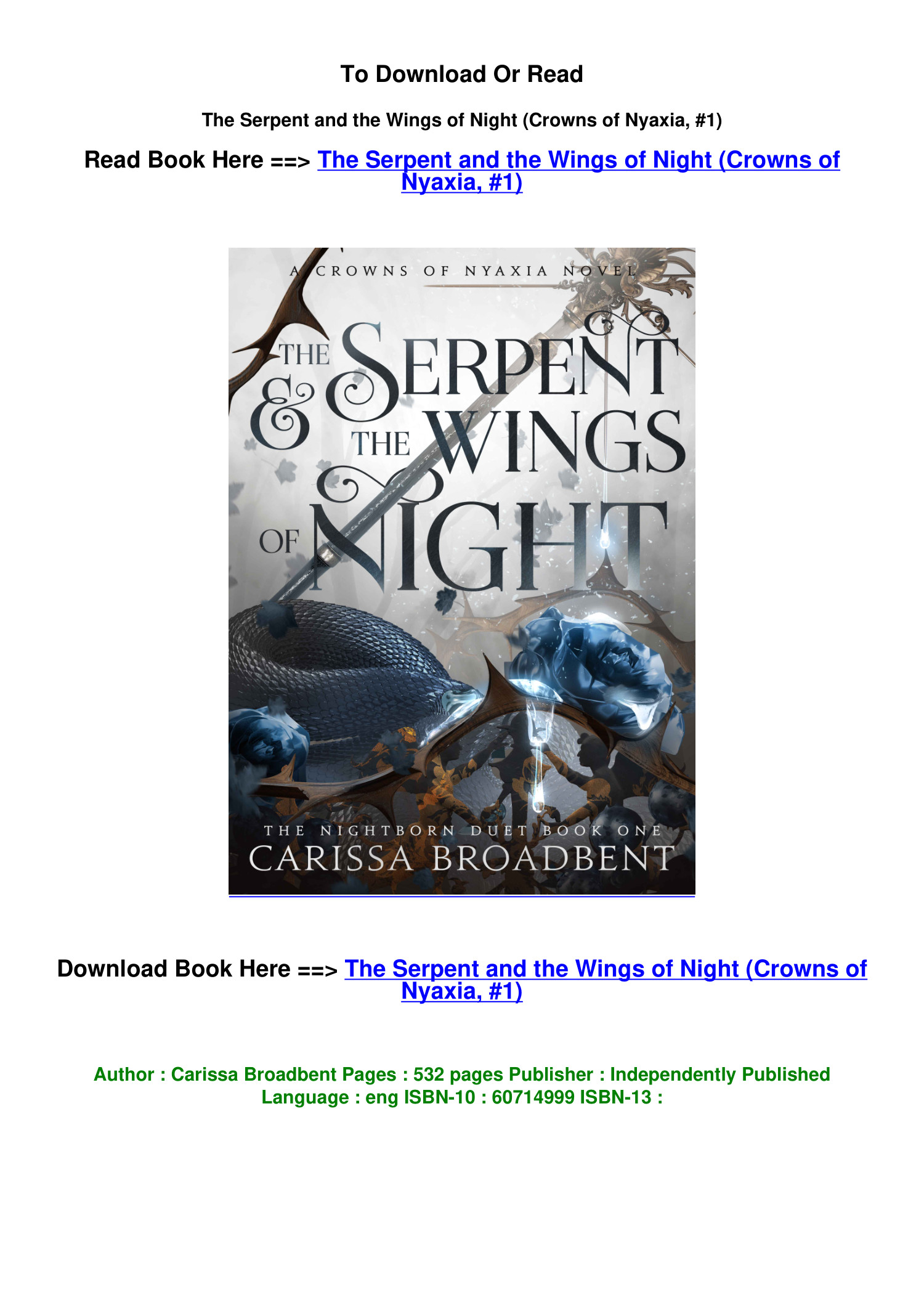 download EPub The Serpent and the Wings of Night Crowns of Nyaxia 1 by .pdf | DocDroid