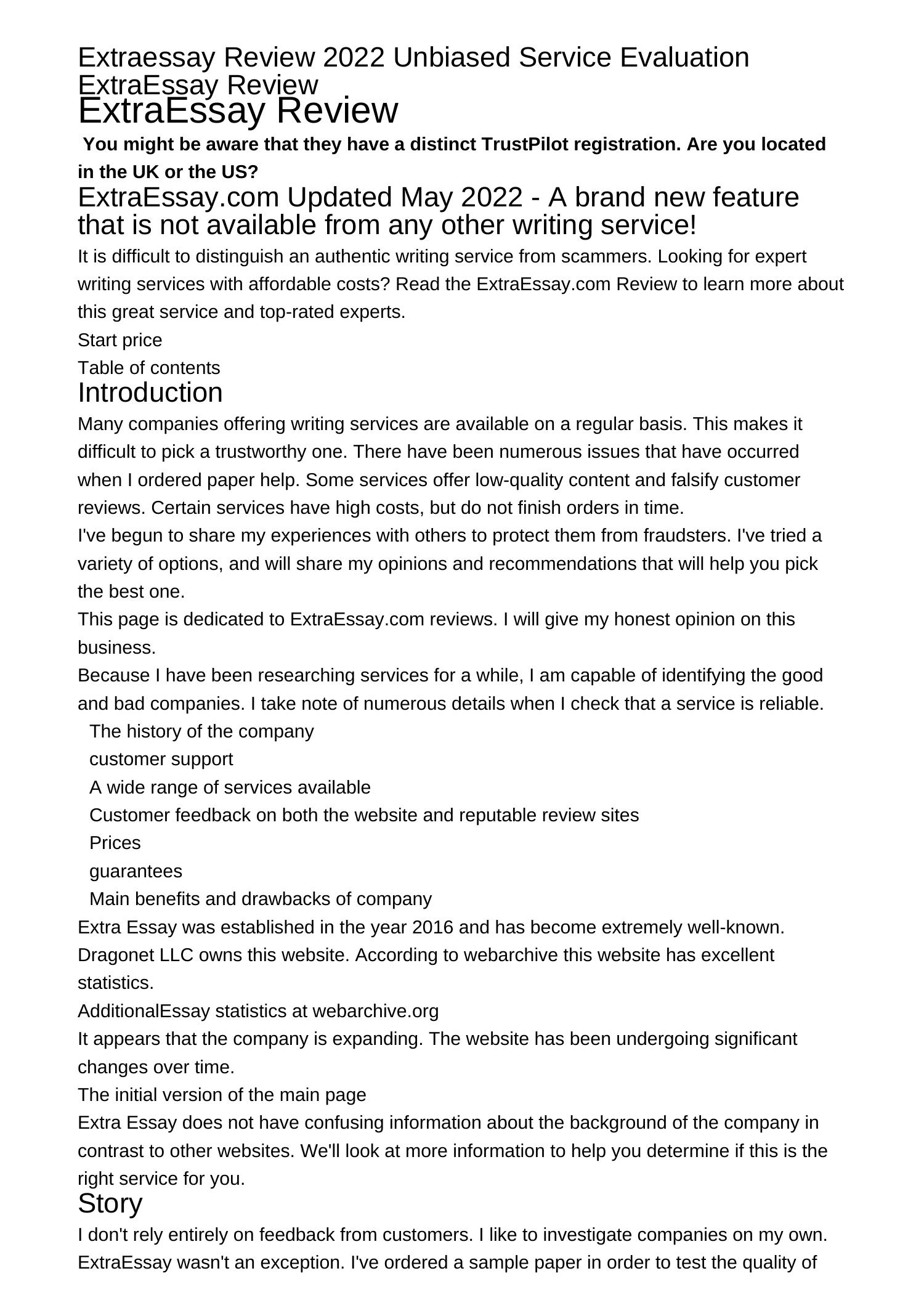 Extraessay Review 2022 Unbiased Service Evaluation ExtraEssay Review tbeml.pdf.pdf | DocDroid