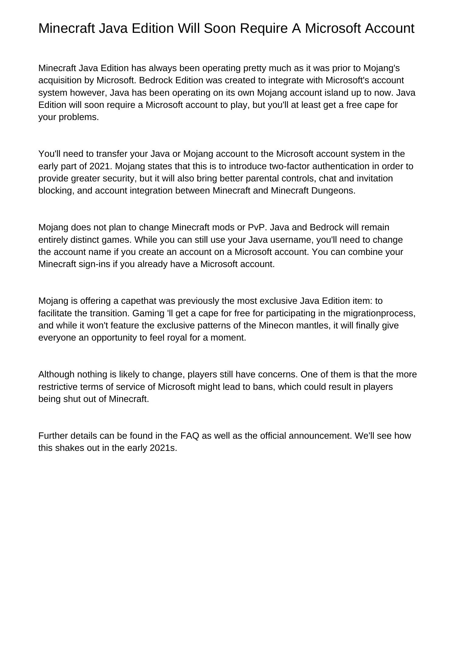Minecraft Java Edition Will Soon Require An Microsoft Accountbvatk Pdf Pdf Docdroid