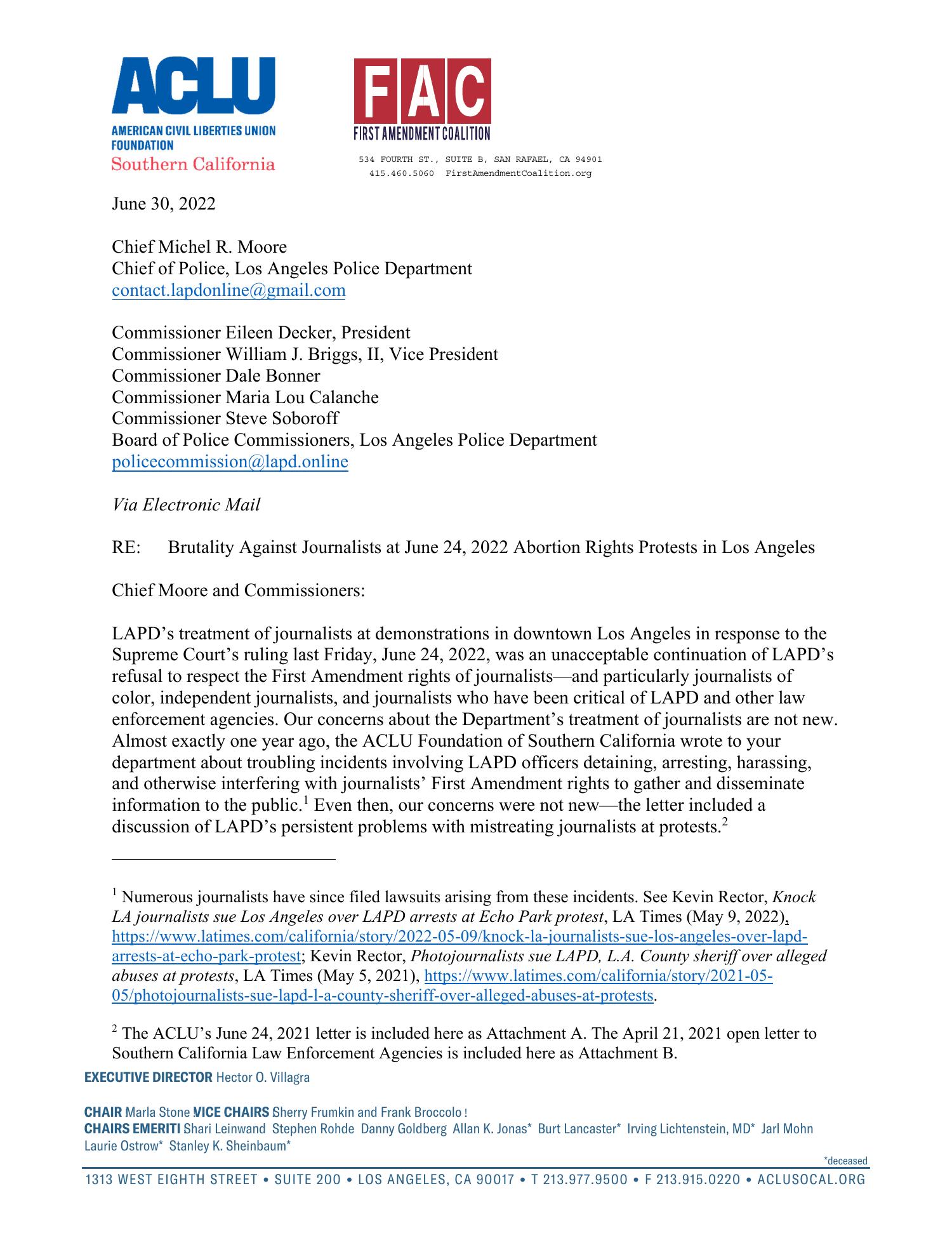 2022.06.30 ACLU FAC Letter to LAPD re 6-24 protests FINAL w attachments ...