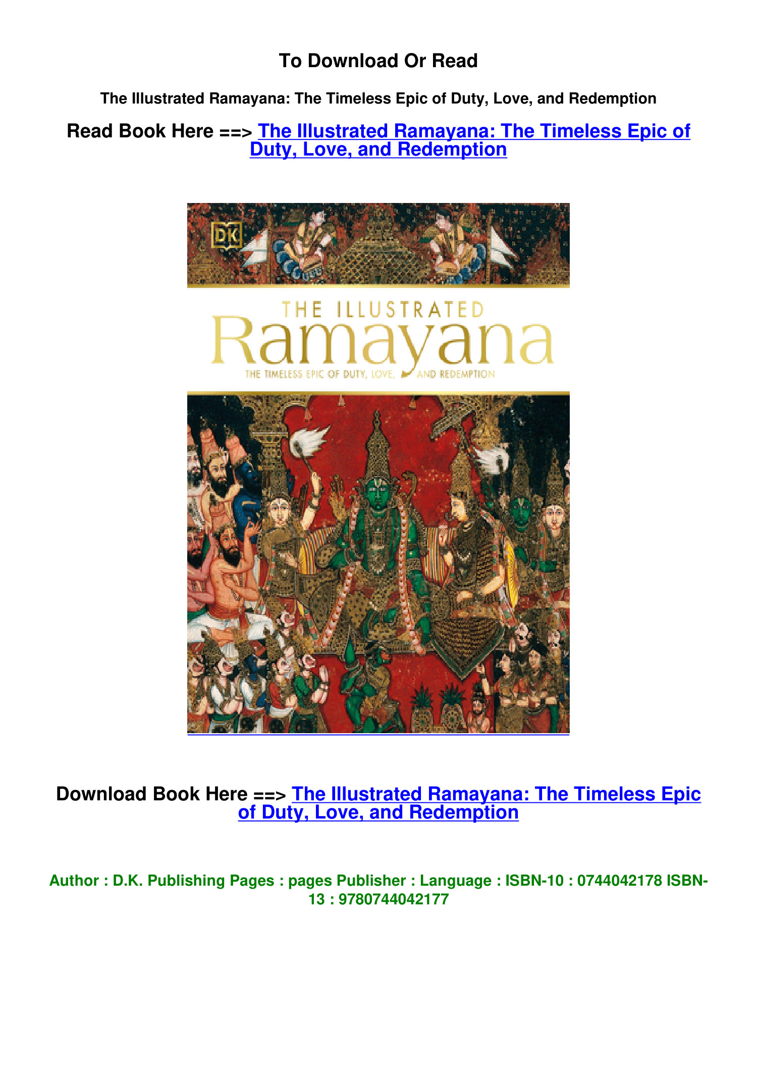 pdf download The Illustrated Ramayana The Timeless Epic of Duty Love ...