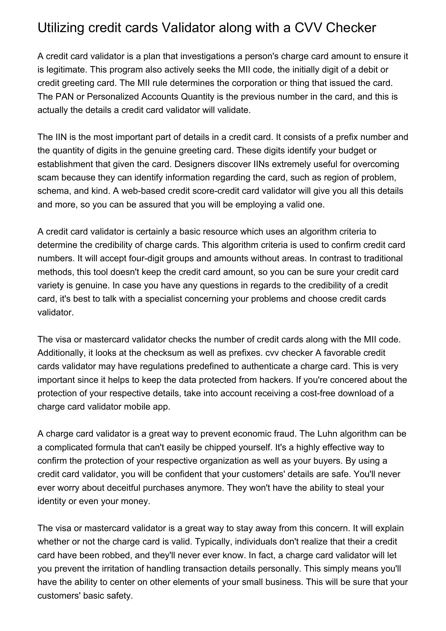 The way you use a charge card Validator along with a CVV Checkercxyqh.pdf.pdf | DocDroid