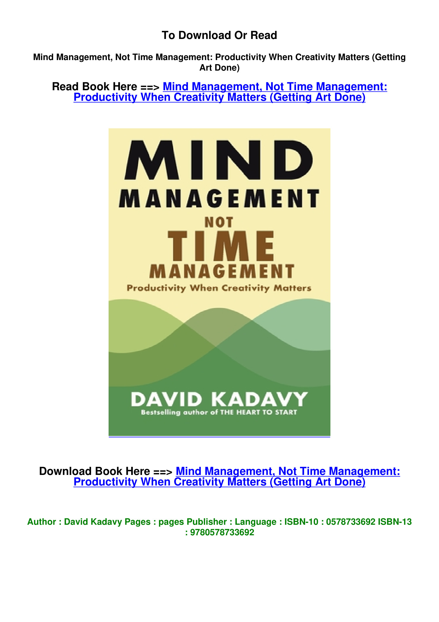 Download EPUB Mind Management Not Time Management Productivity When .pdf | DocDroid