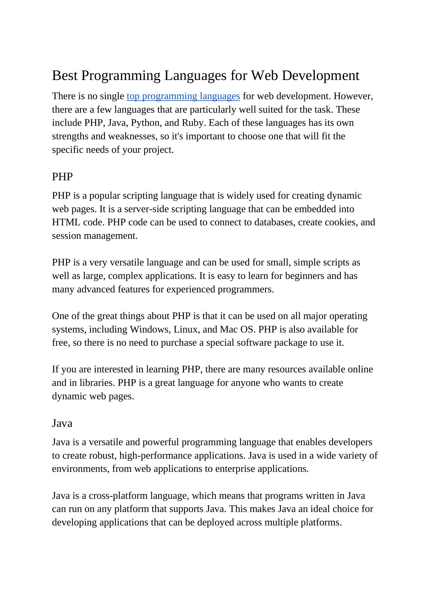 Best Programming Languages for Web Development.docx | DocDroid