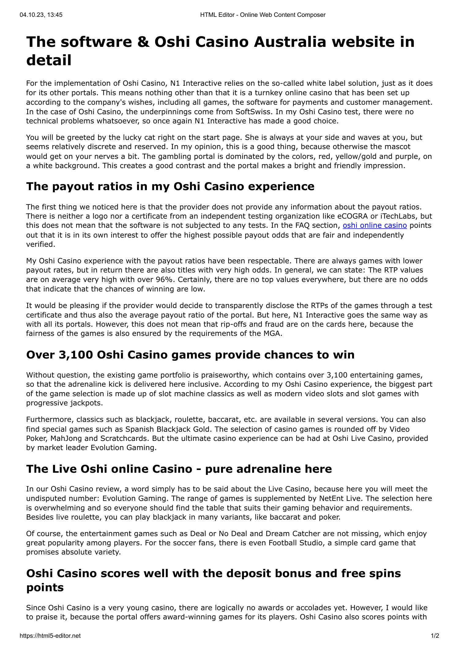 The software & Oshi Casino Australia website in detail.pdf | DocDroid