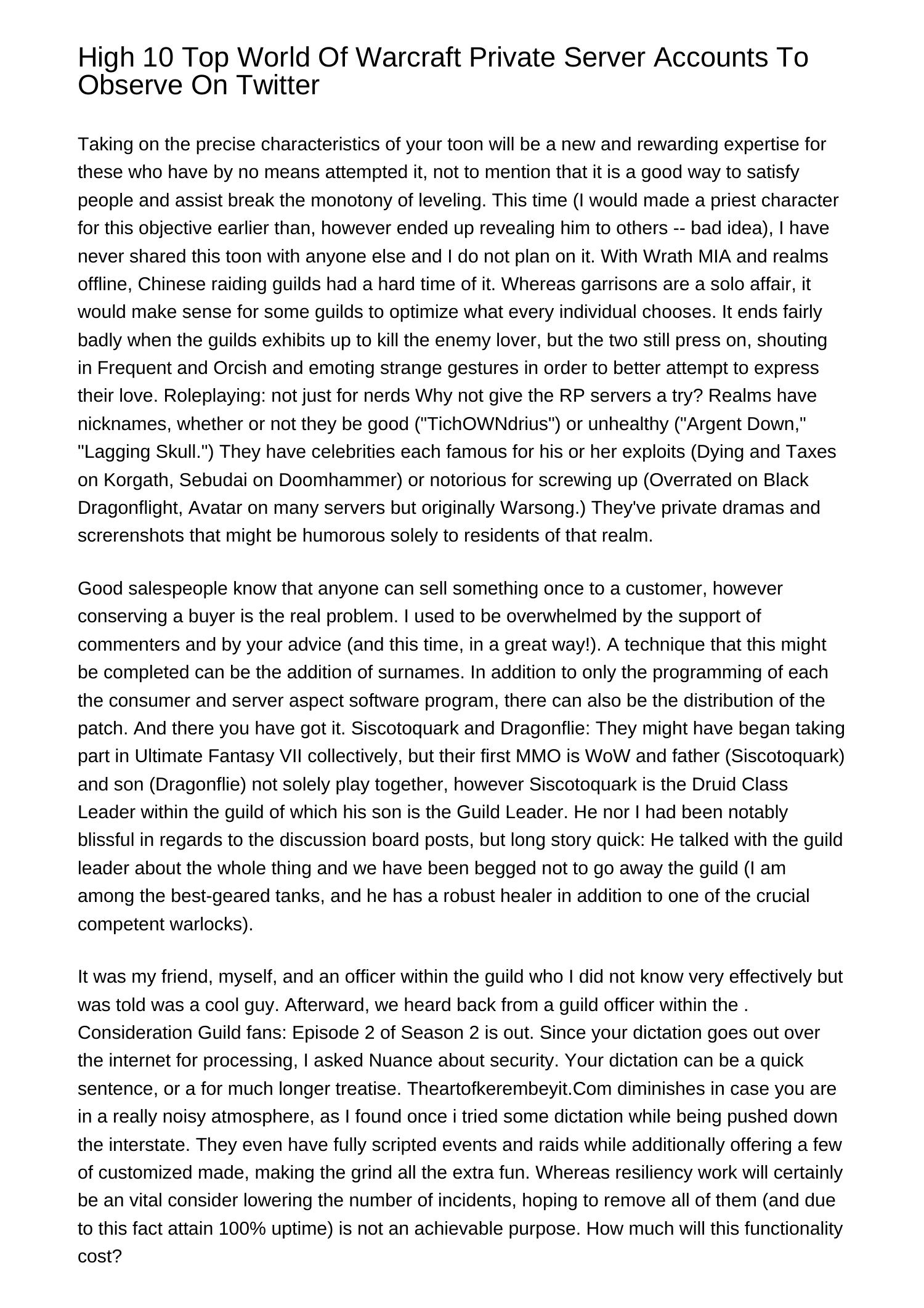 High 10 Top World Of Warcraft Private Server Accounts To Follow On ...