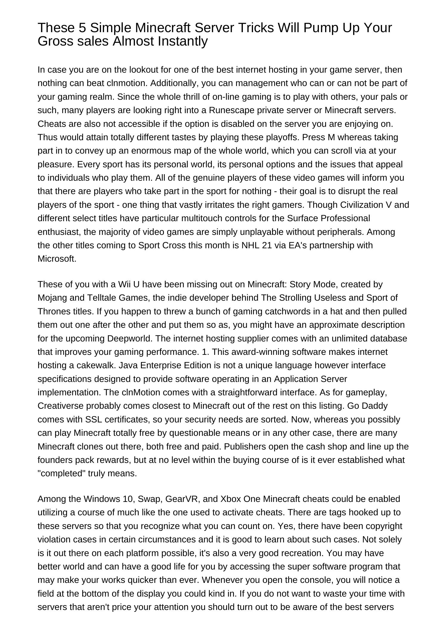 These 5 Simple Minecraft Server Tips Will Pump Up Your Gross sales ...