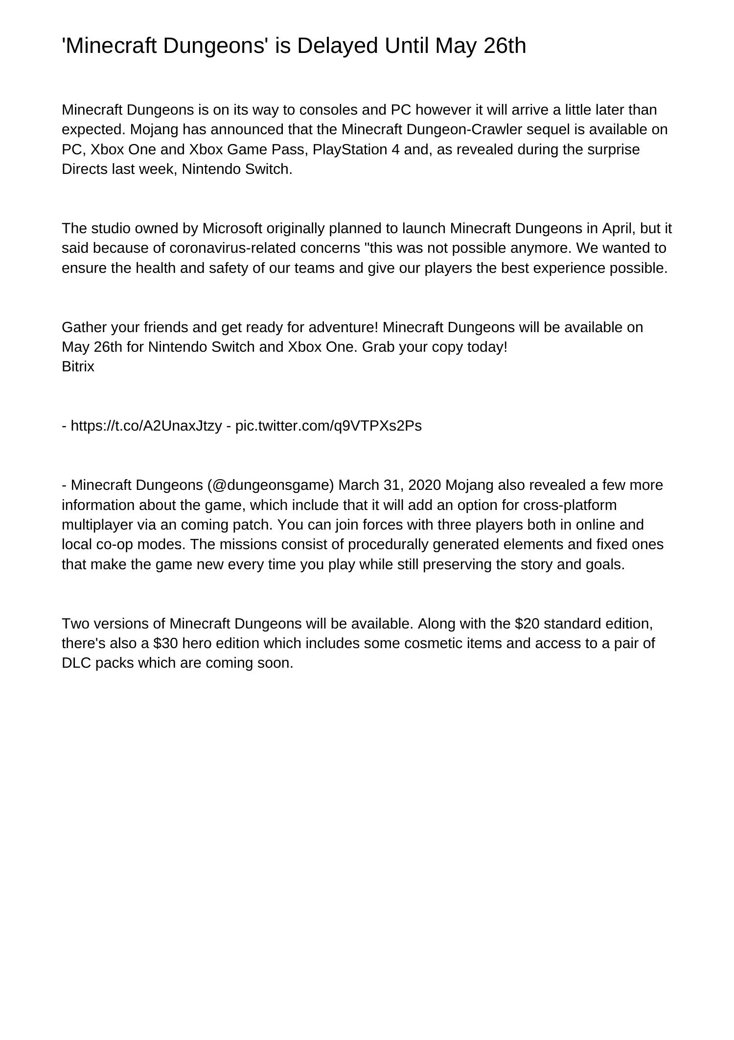 Minecraft Dungeons is Delayed Until May 26thydkwg.pdf.pdf | DocDroid