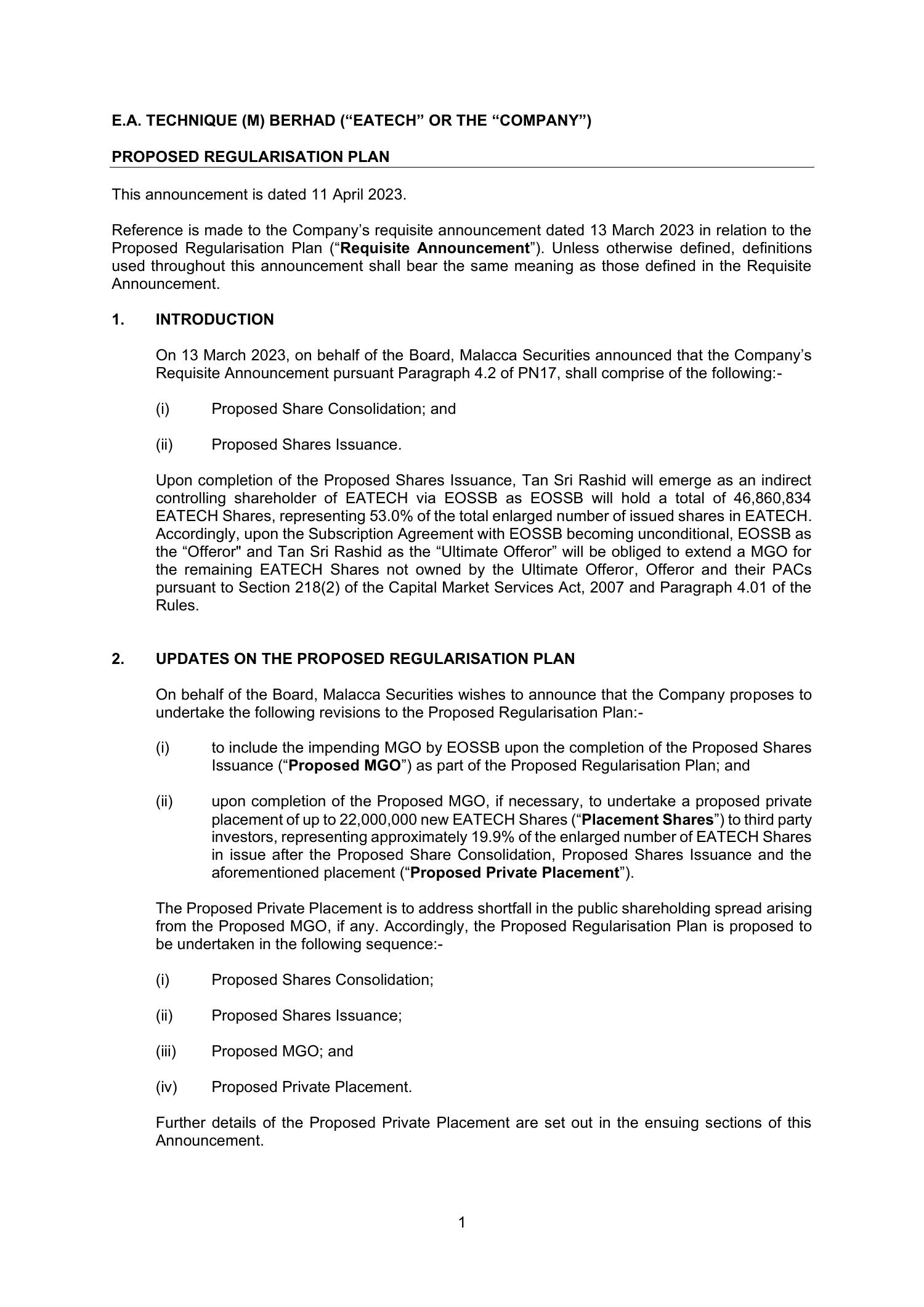 EATECH PROPOSED REGULARISATION PLAN.pdf | DocDroid