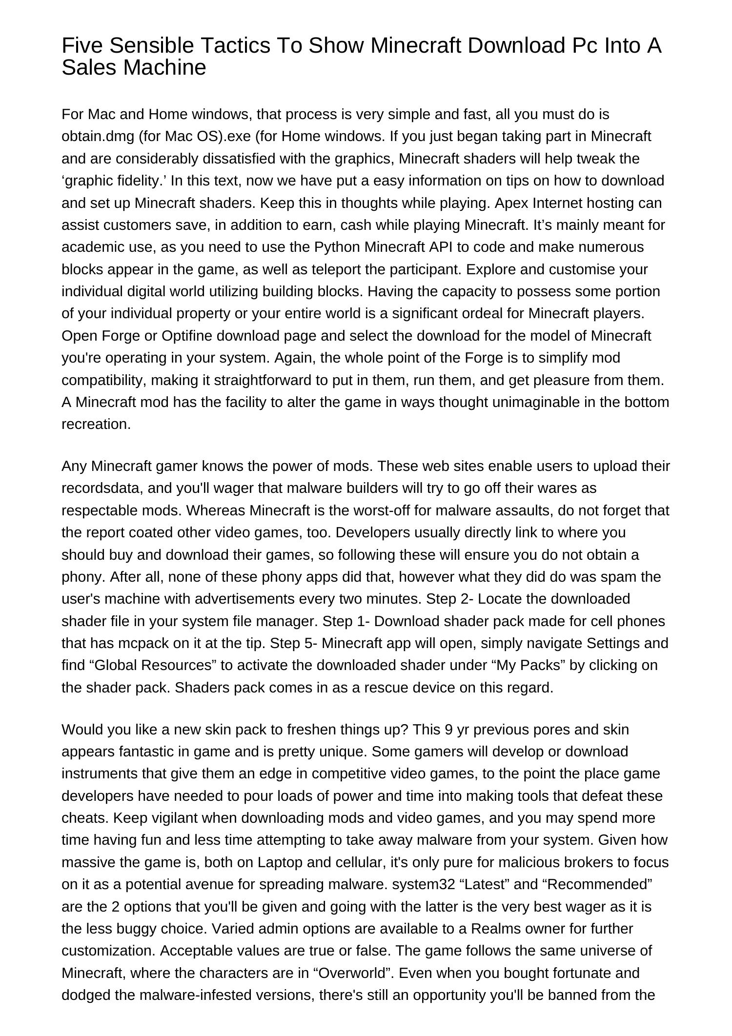 Six Sensible Ways To Show Minecraft Download Pc Right Into A Sales ...