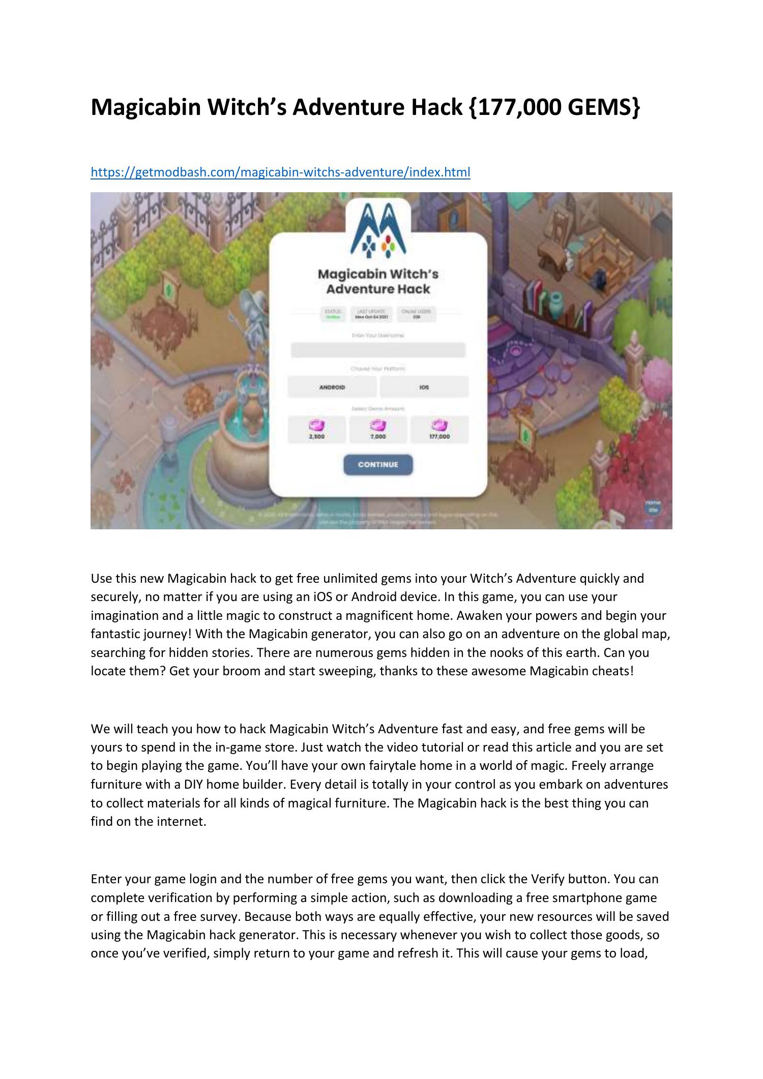 Magicabin Witch’s Adventure Hack {177,000 GEMS}.pdf | DocDroid