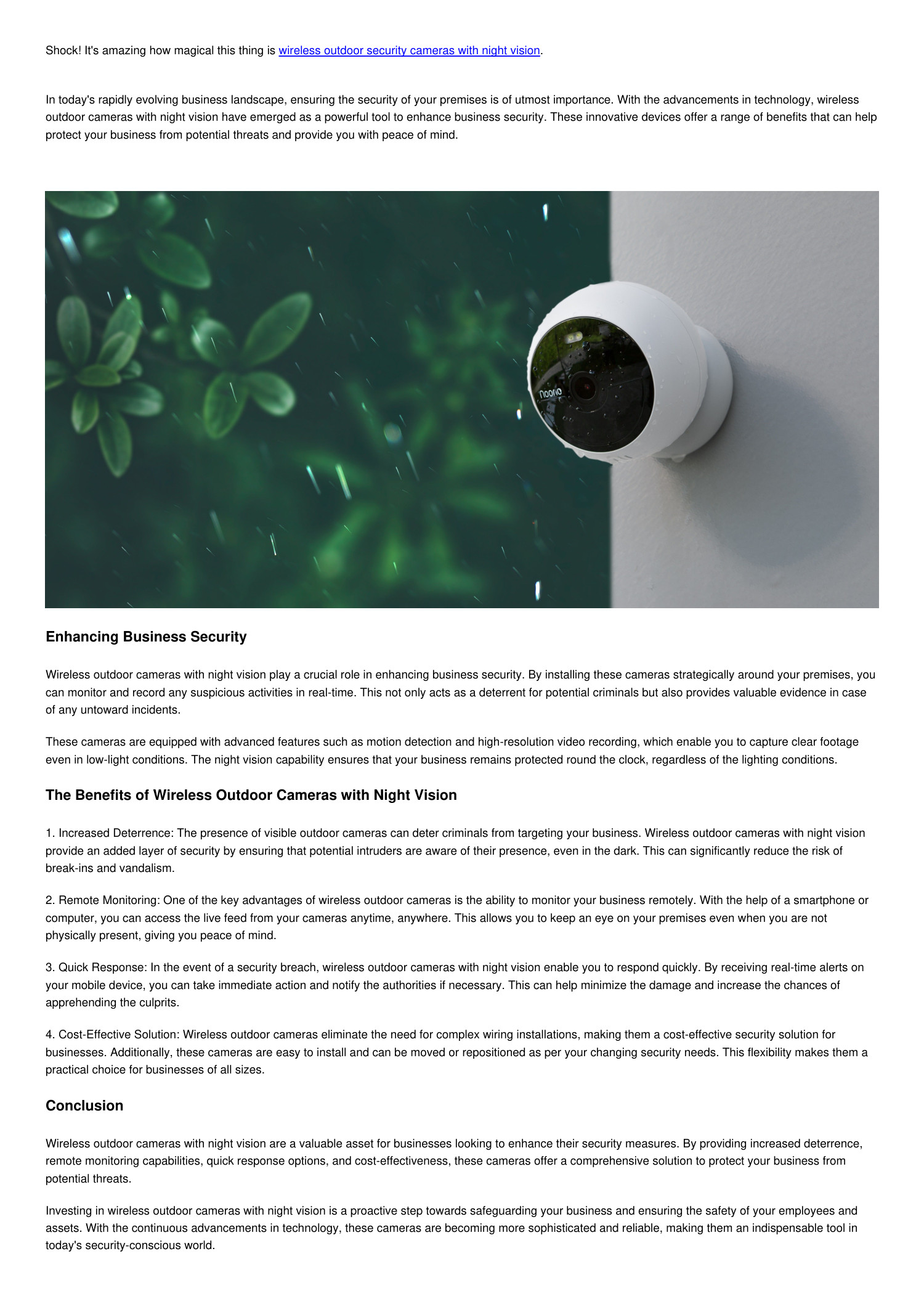 Enhancing Business Security: How Wireless Outdoor Cameras with Night ...