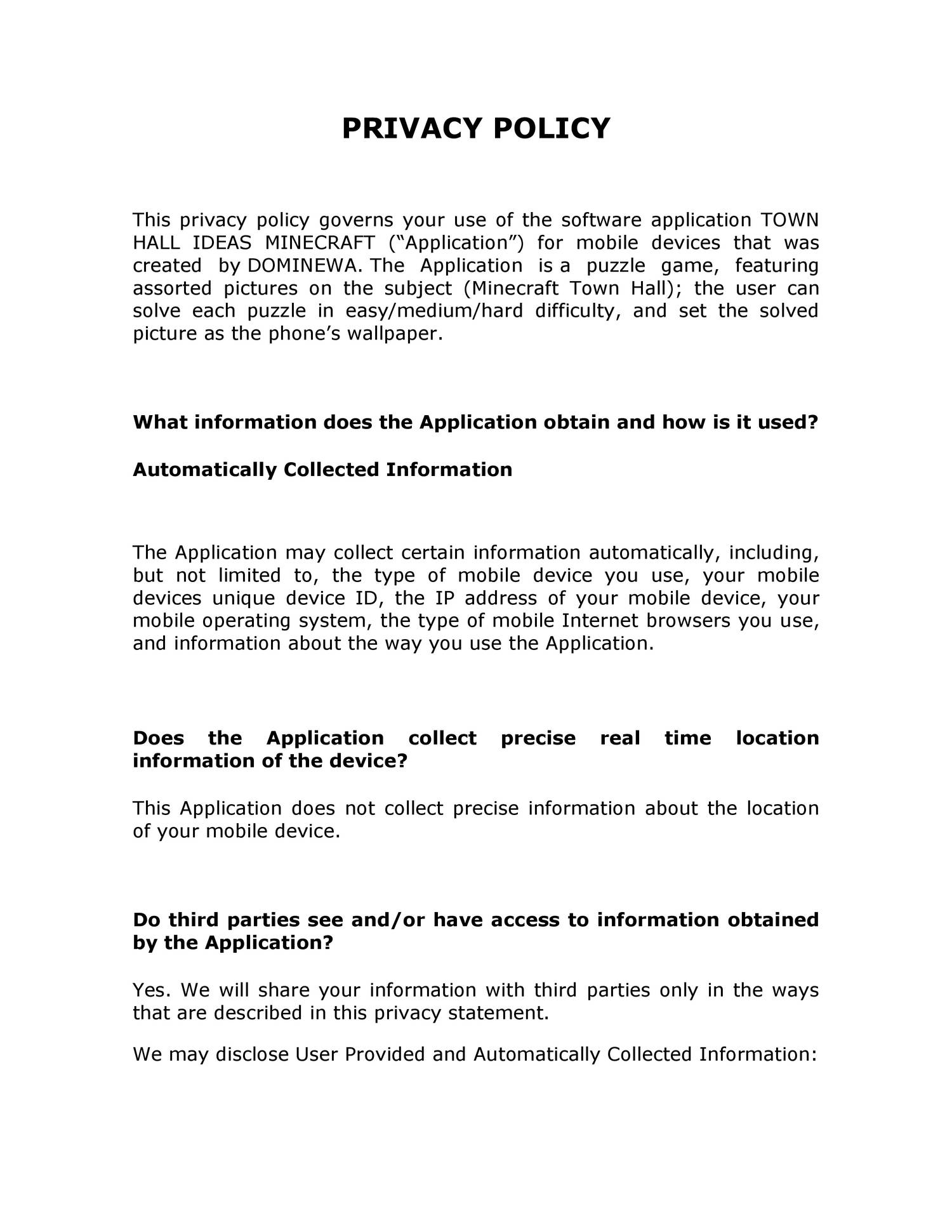 Town Hall Ideas Minecraft privacy policy.pdf | DocDroid