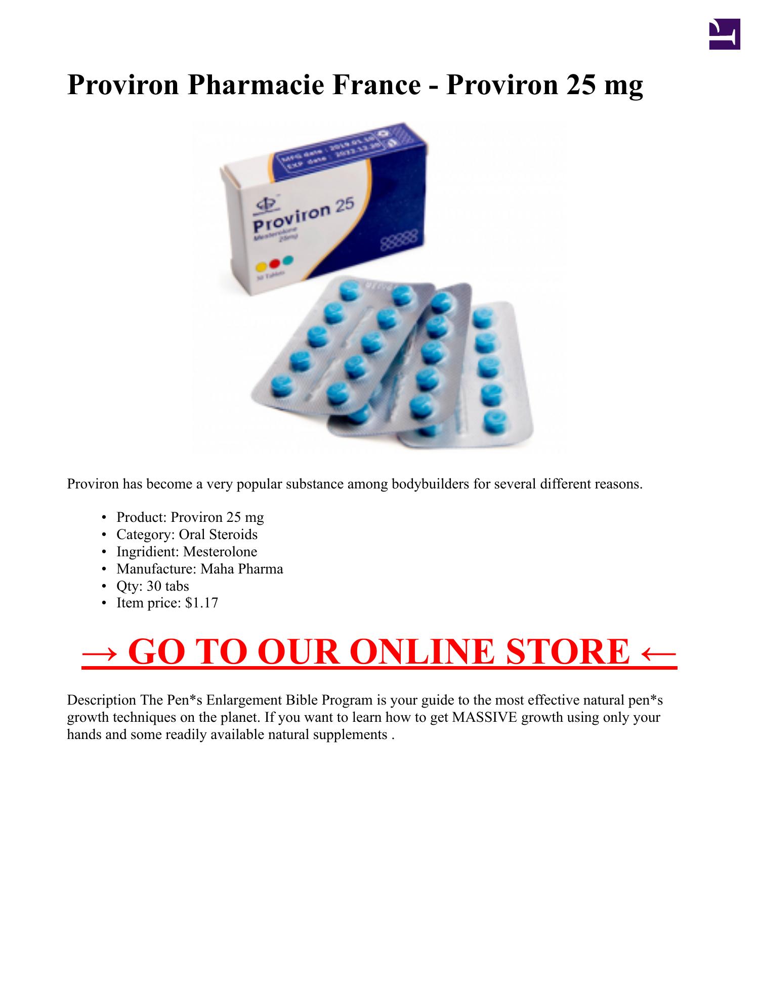 Proviron Pharmacie France - Proviron 25 mg 30 tabs .pdf | DocDroid