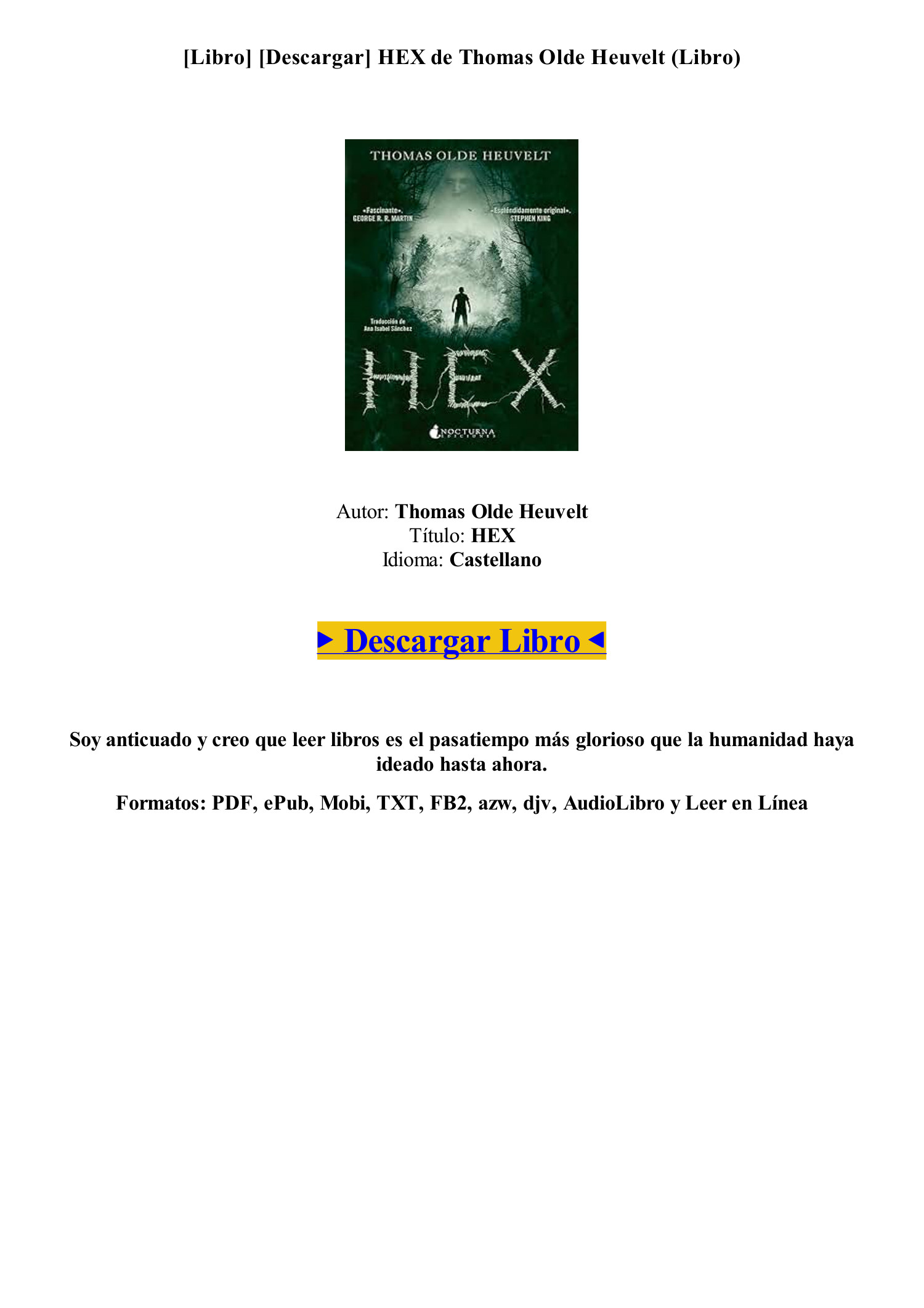 [Descargar PDF EPUB] (GRATIS) HEX de Thomas Olde Heuvelt eBook.pdf | DocDroid