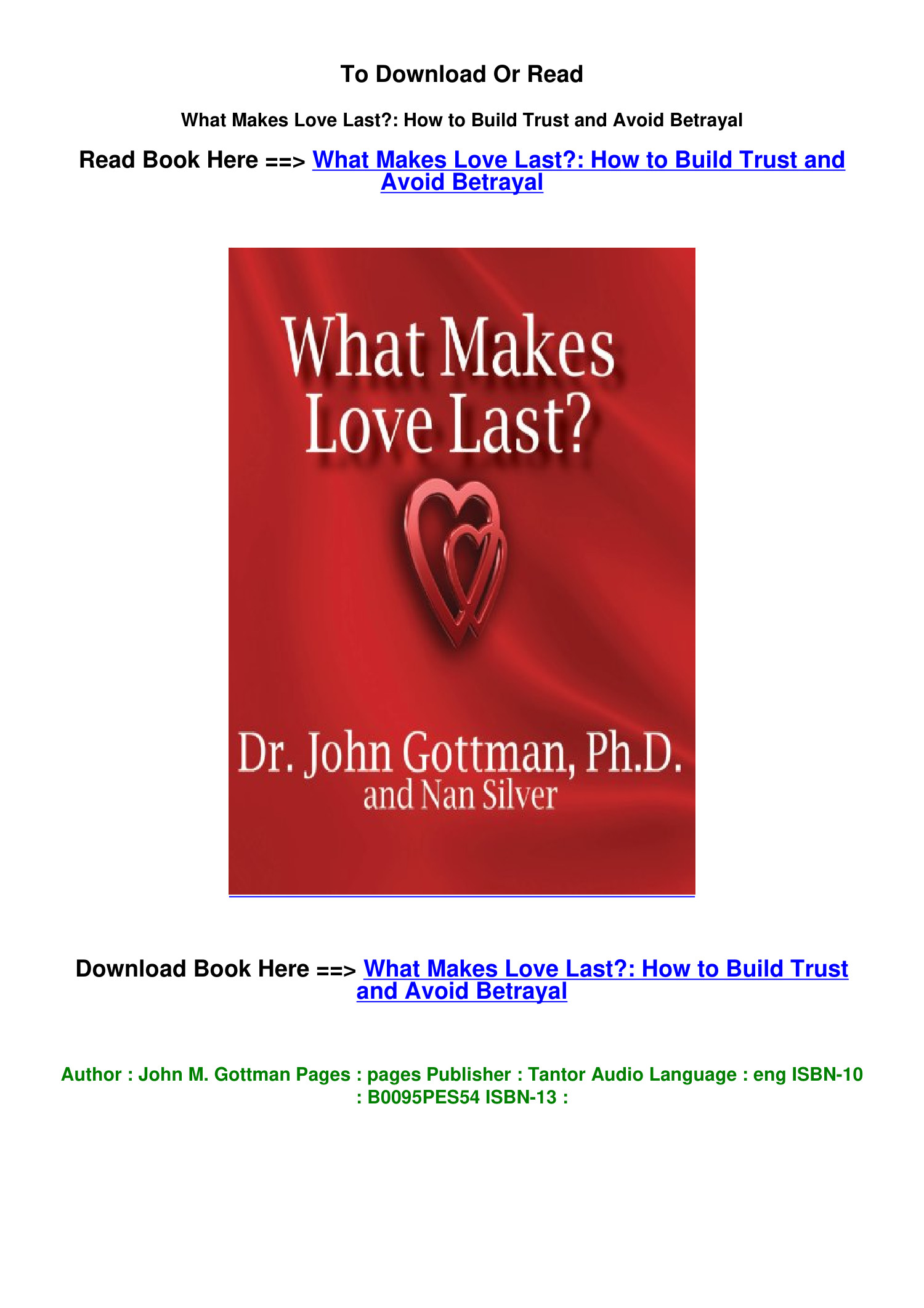 DOWNLOAD PDF What Makes Love Last How to Build Trust and Avoid Betrayal ...