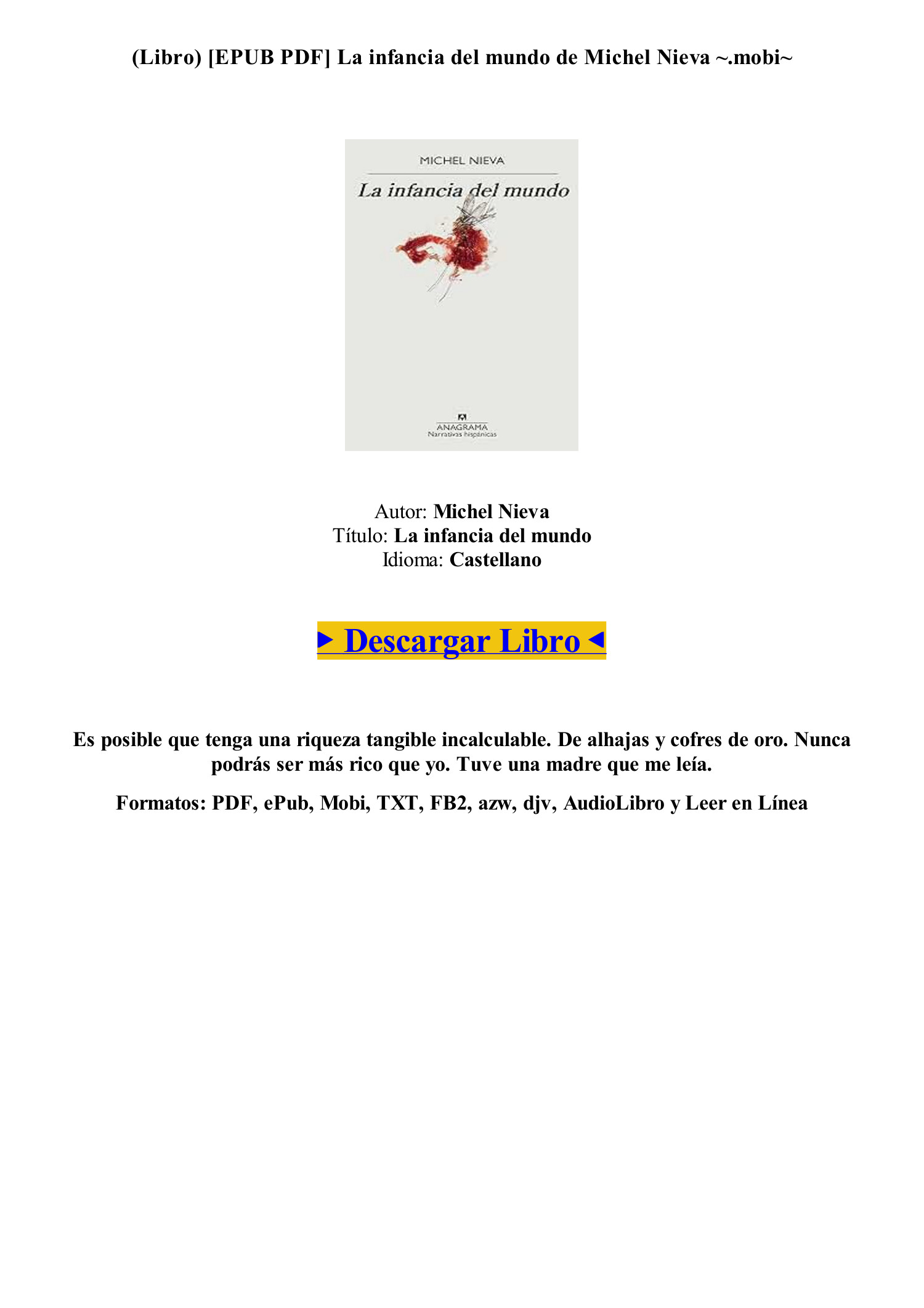 (PDF EPUB) (GRATIS) La infancia del mundo de Michel Nieva .ebook.pdf | DocDroid