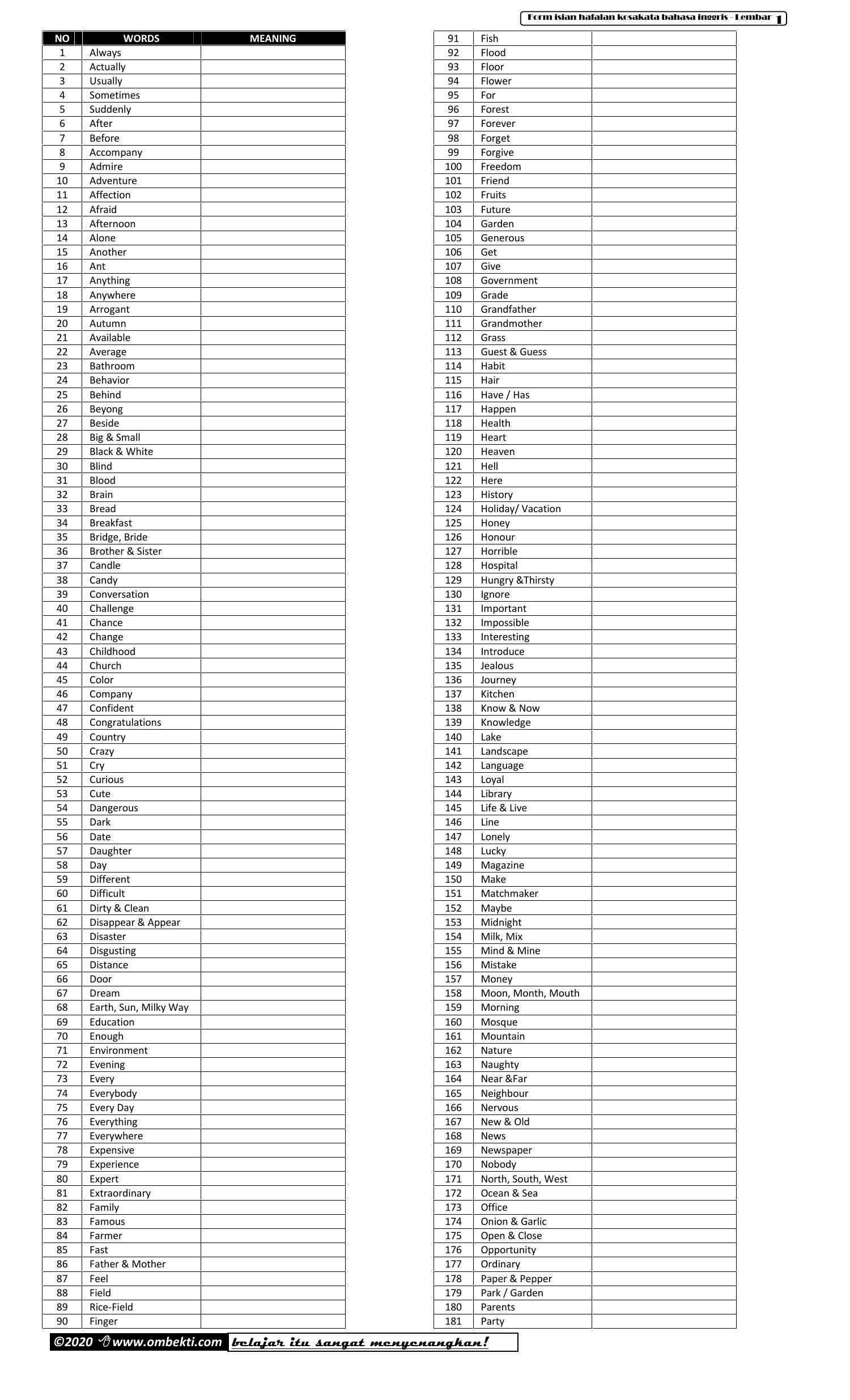 FORM ISIAN KOSA KATA BAHASA INGGRIS BIMBEL BEKTI ombektidotcom.pdf ...