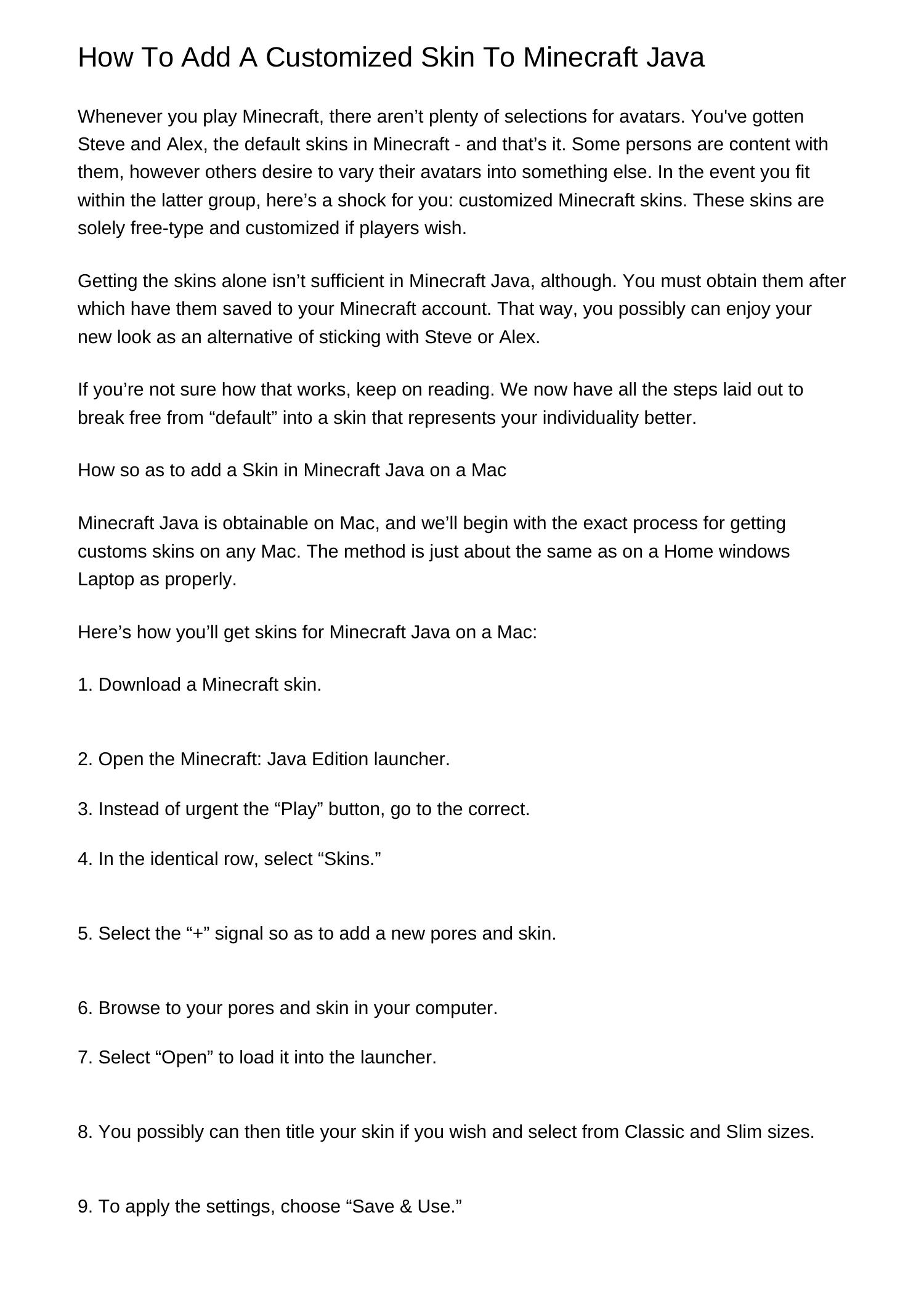 How To Add A Customized Skin To Minecraft Javayousi.pdf.pdf | DocDroid