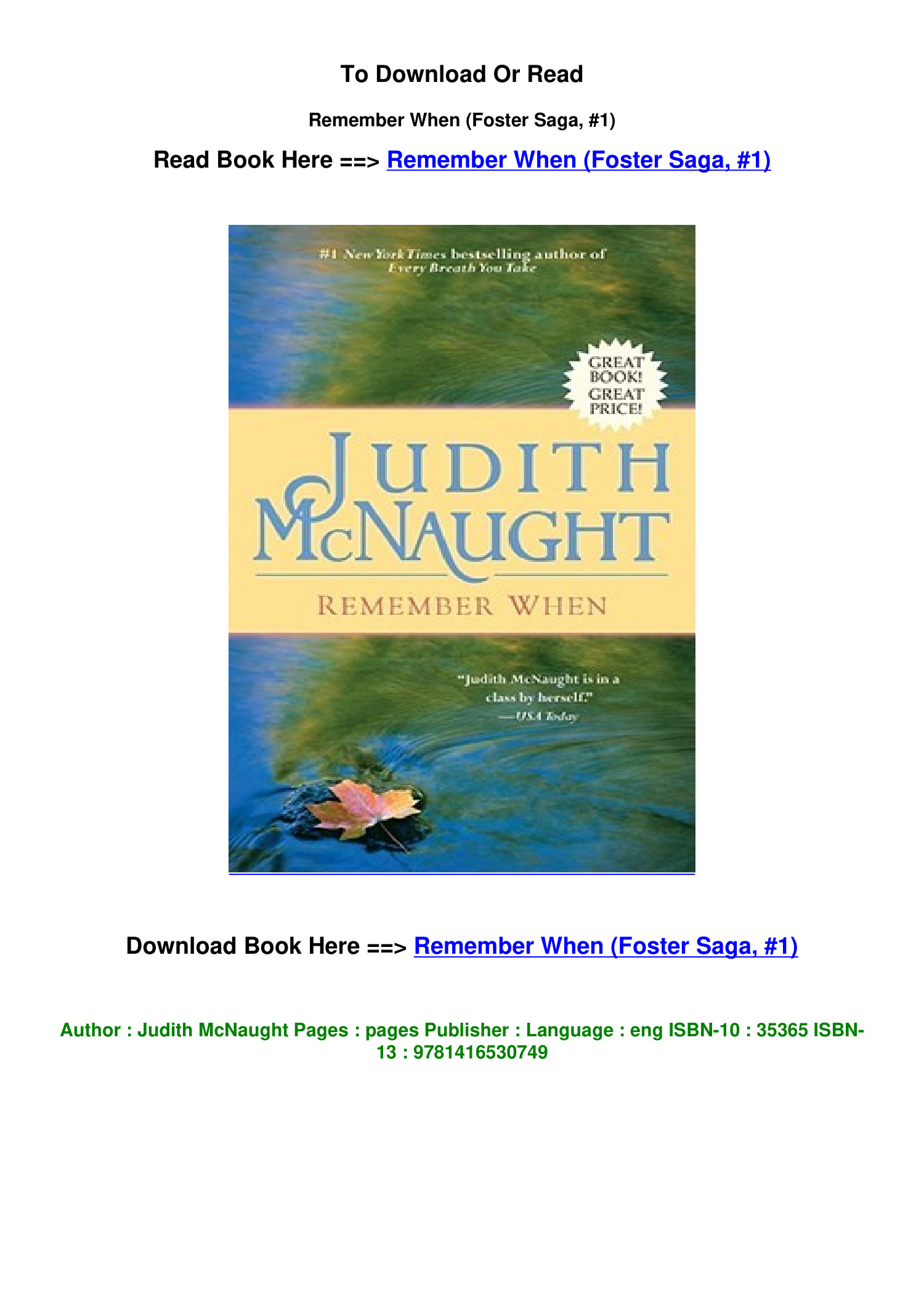 EPub download Remember When Foster Saga 1 BY Judith McNaught.pdf | DocDroid