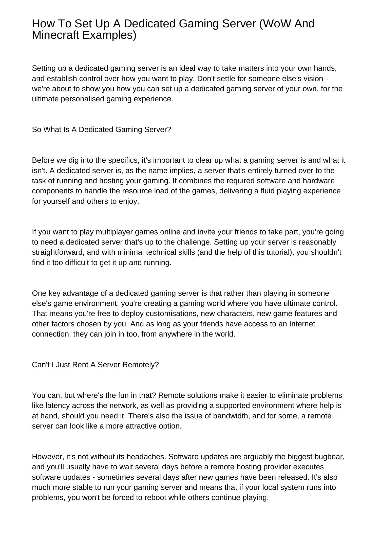 How To Set Up A Dedicated Gaming Server WoW And Minecraft Examplesrgfzy ...