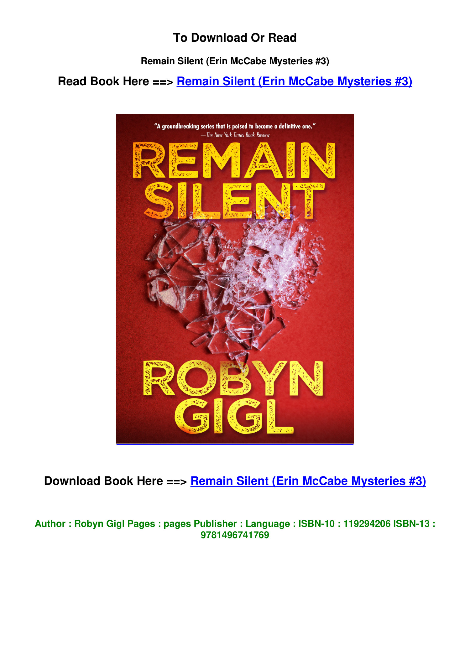 Pdf Download Remain Silent Erin McCabe Mysteries 3 by Robyn Gigl.pdf | DocDroid