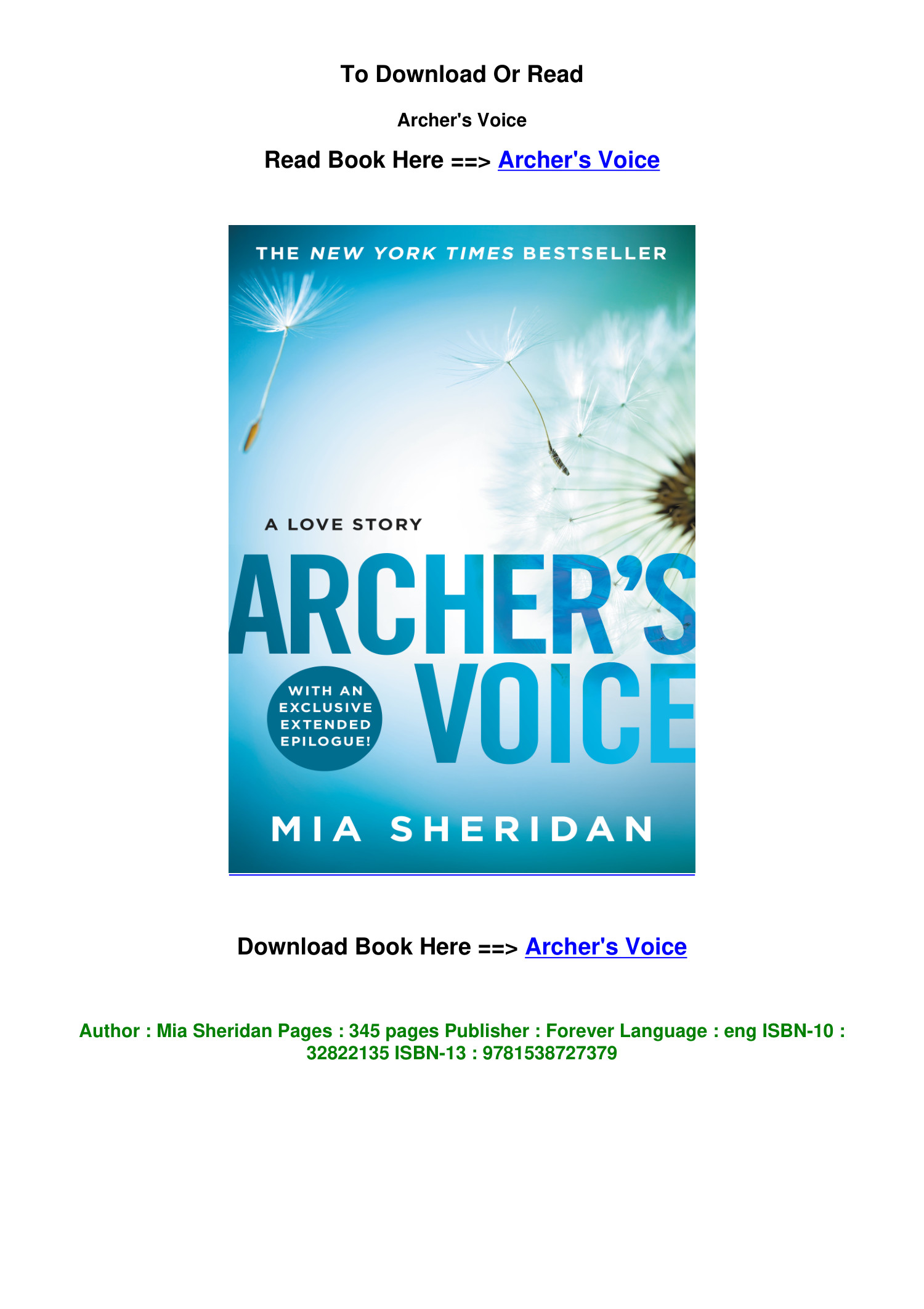 EPub Download Archer s Voice BY Mia Sheridan.pdf | DocDroid