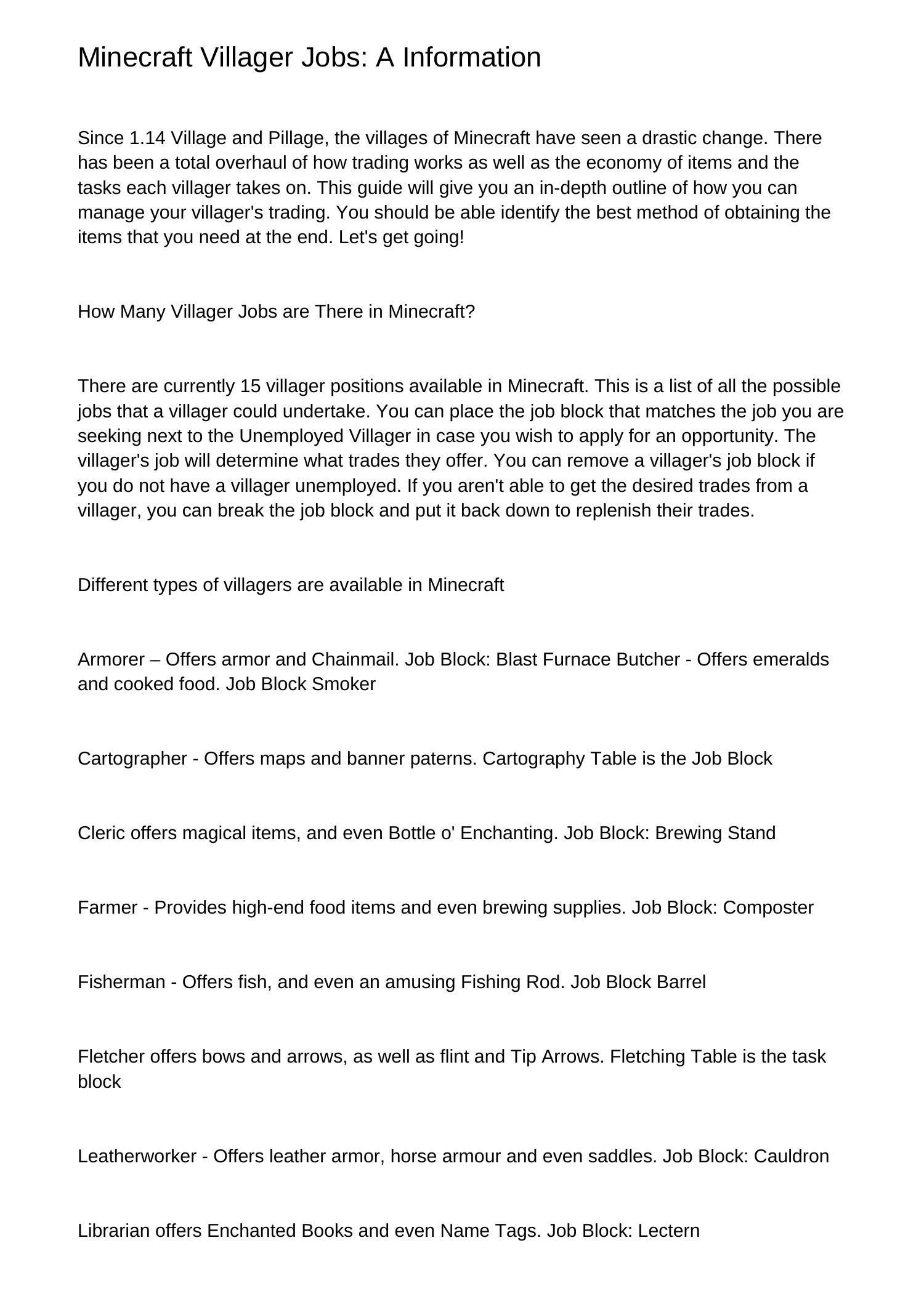 Minecraft Villager Jobs A Informationggkuf.pdf.pdf | DocDroid