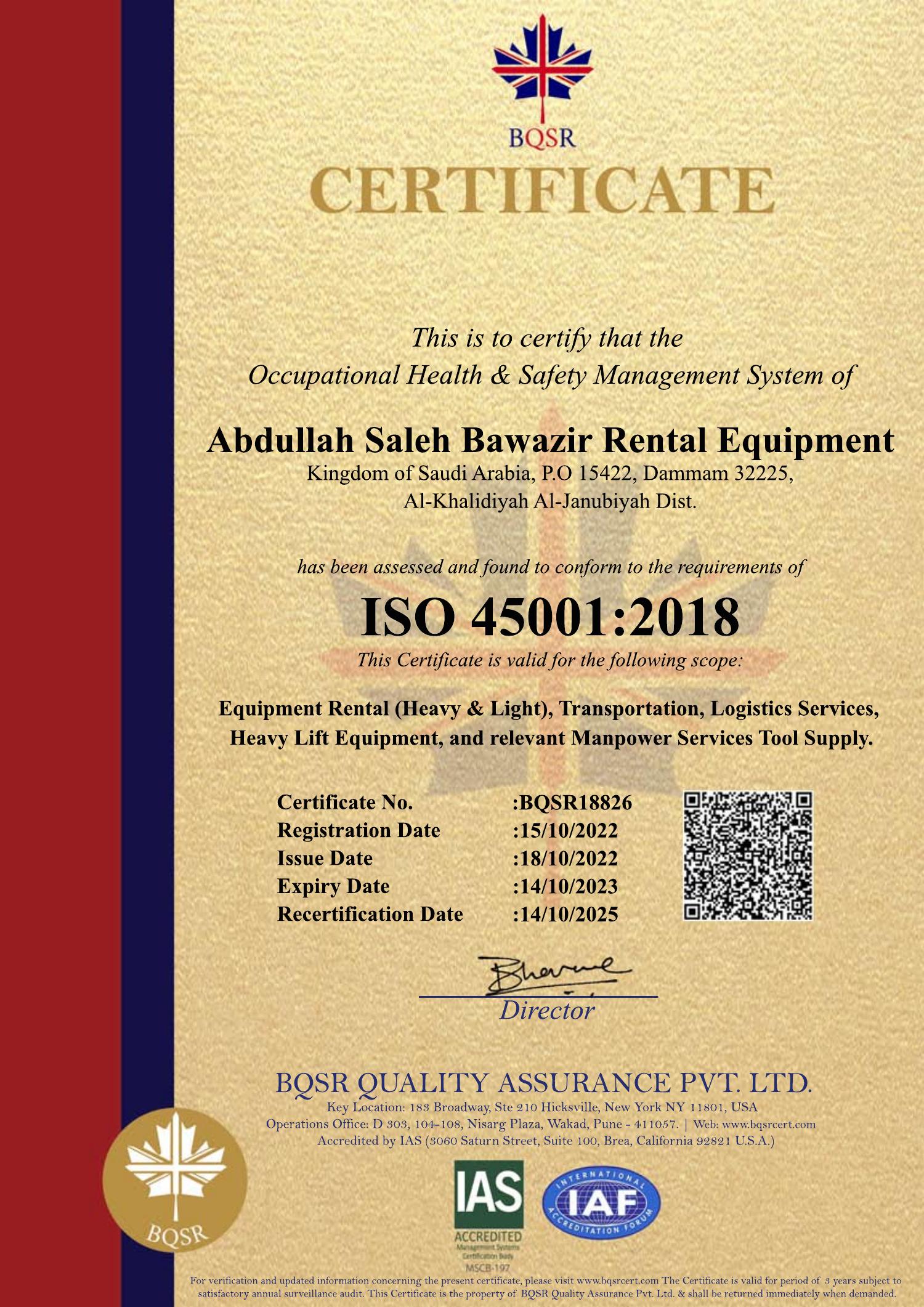 ISO 45001 Abdullah Saleh Bawazir Rental Equipment (1).pdf | DocDroid