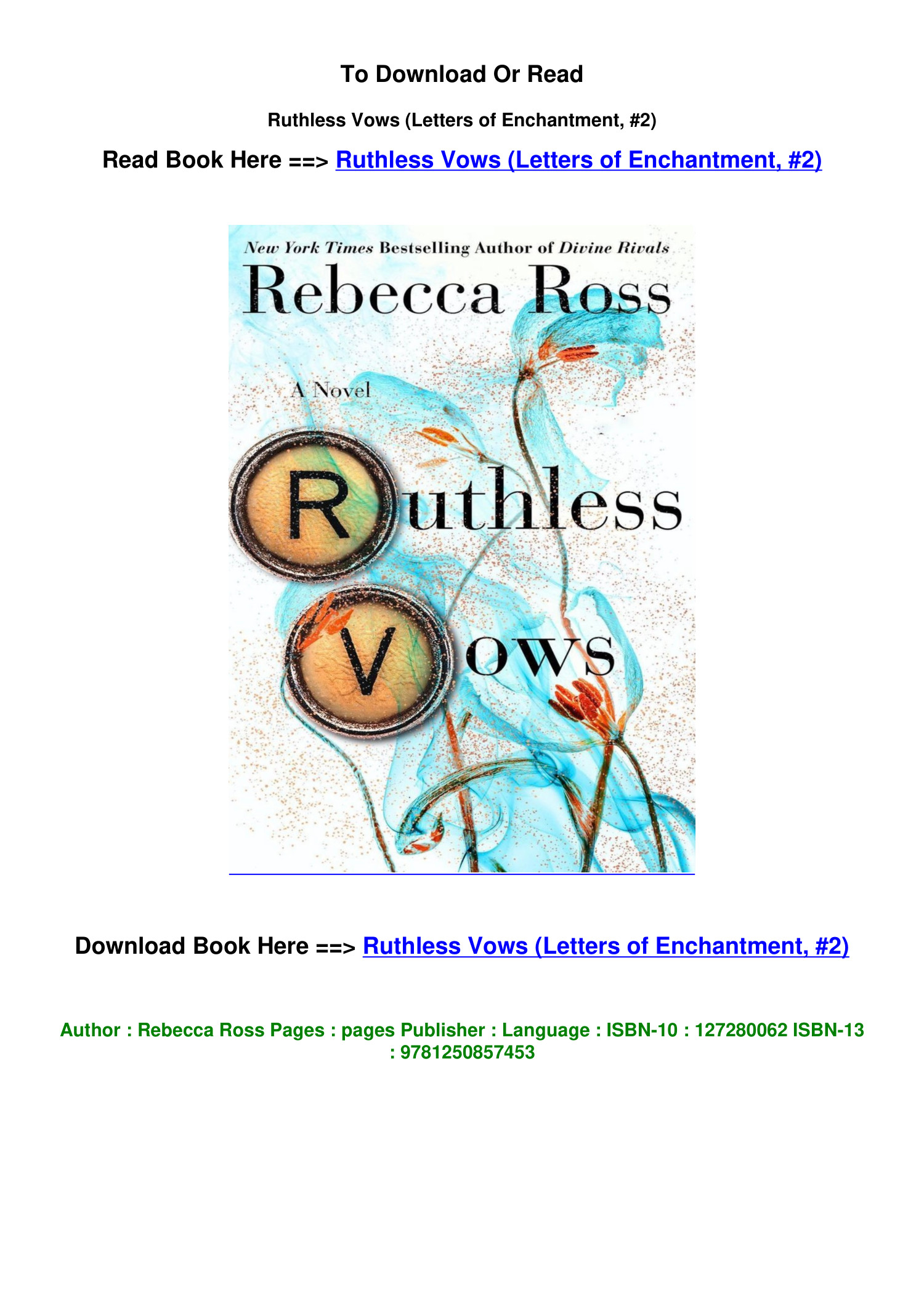 ePub download Ruthless Vows Letters of Enchantment 2 By Rebecca Ross.pdf | DocDroid