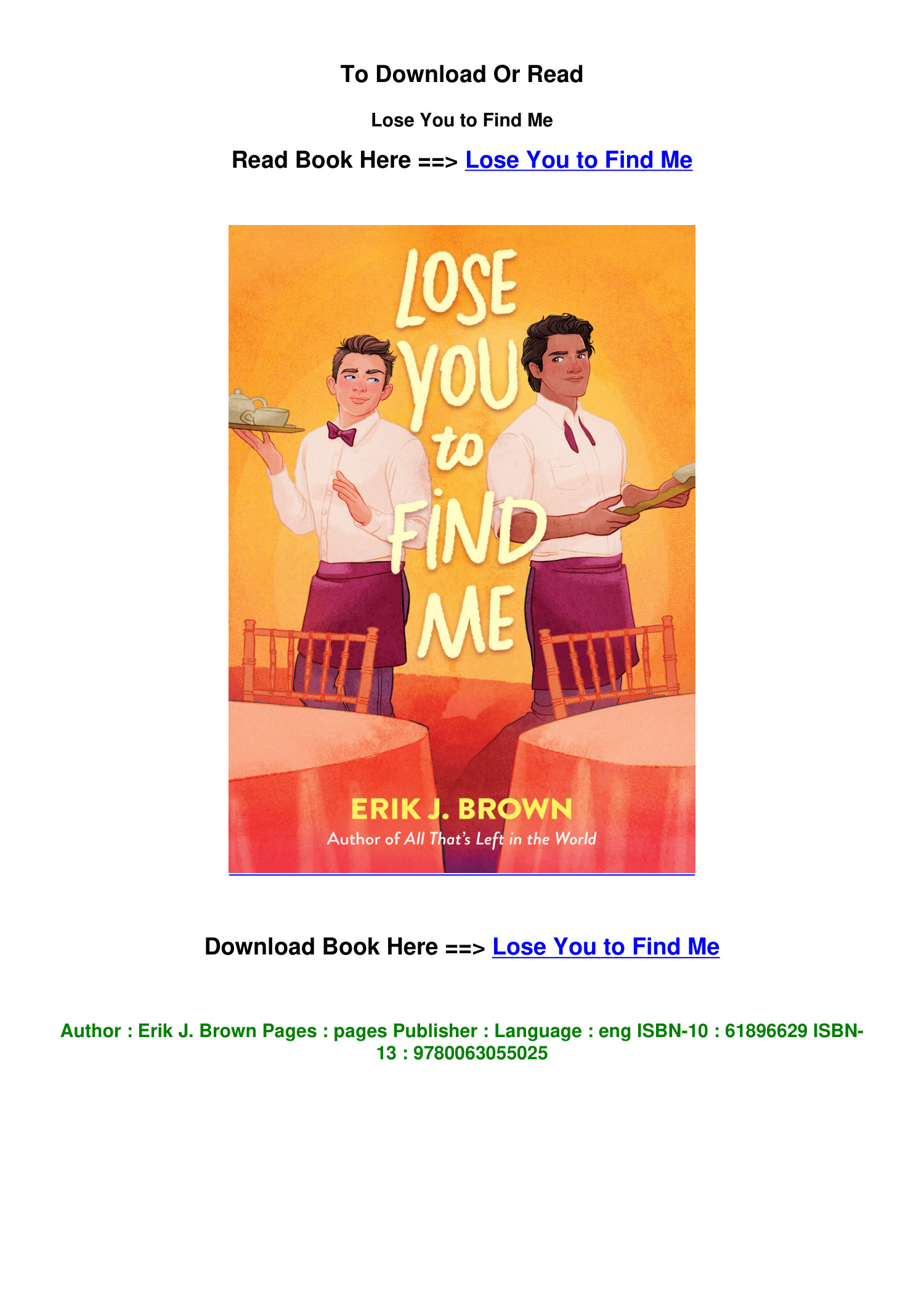 EPub DOWNLOAD Lose You to Find Me by Erik J Brown.pdf | DocDroid
