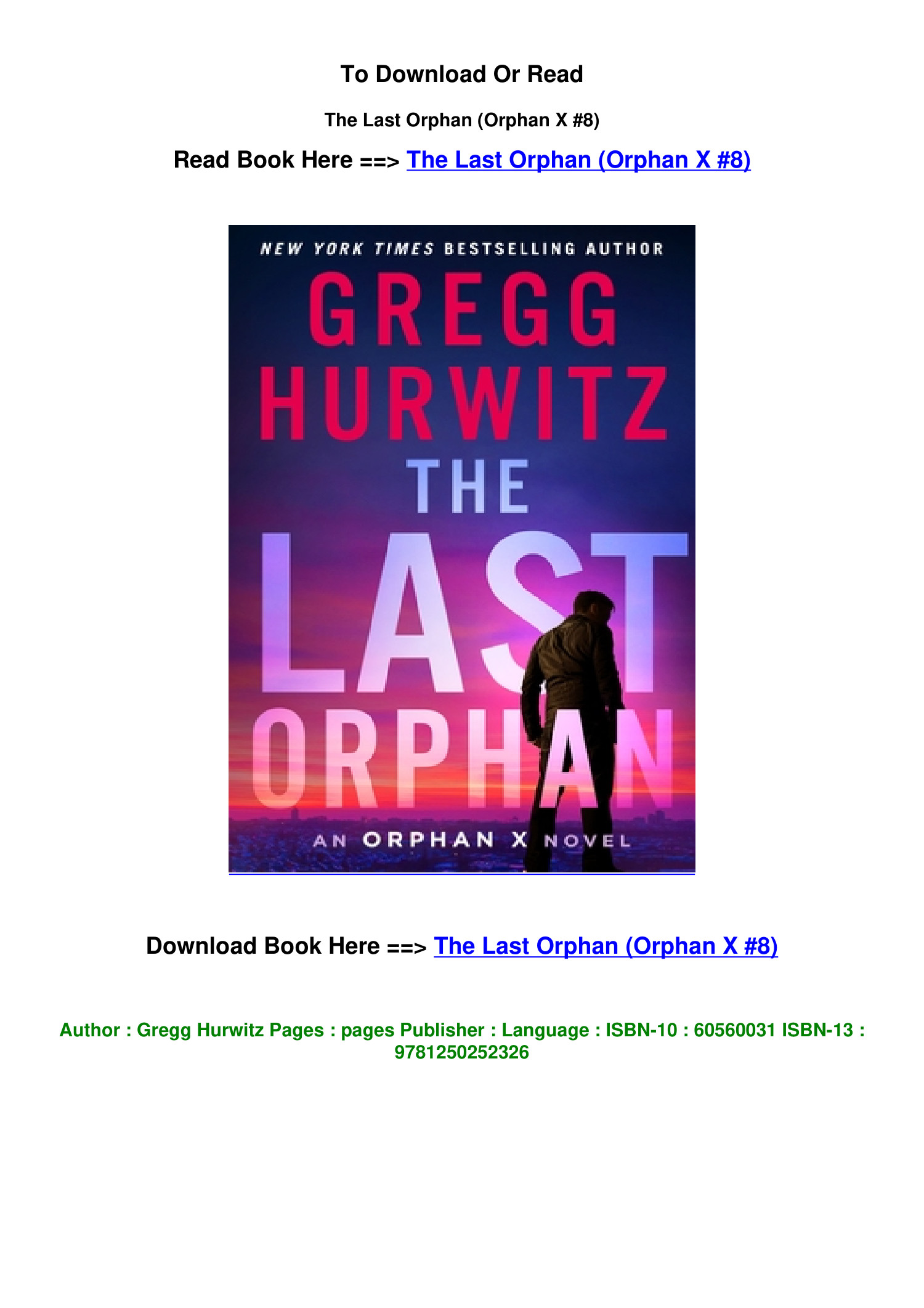 pdf download The Last Orphan Orphan X 8 By Gregg Hurwitz.pdf | DocDroid