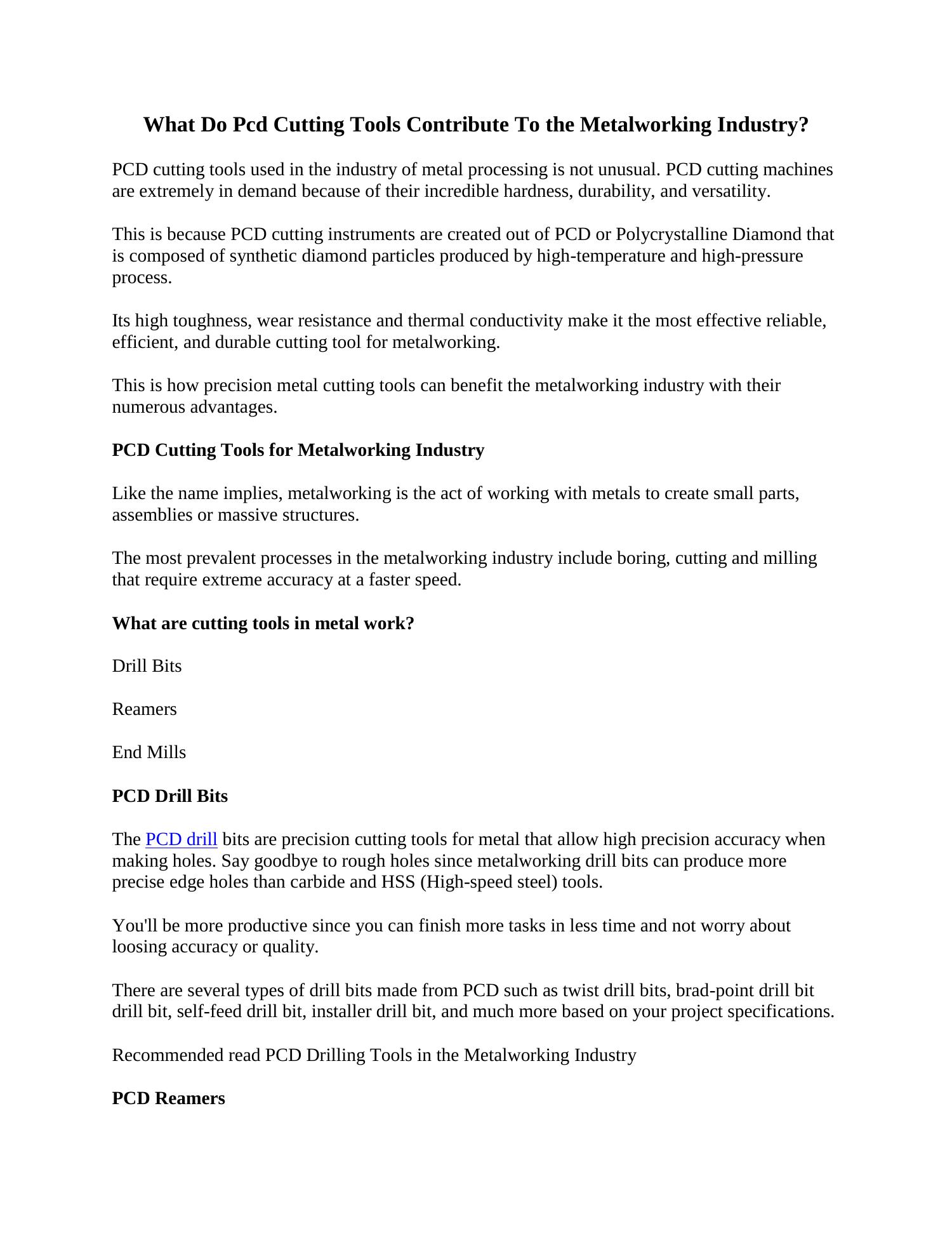 What Do Pcd Cutting Tools Contribute To the Metalworking Industry.pdf | DocDroid