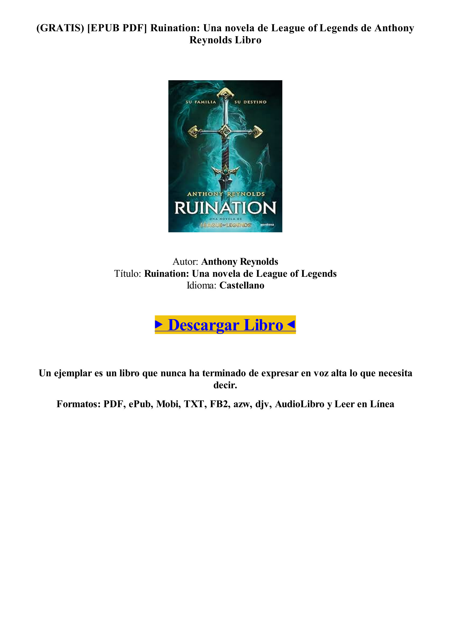 (Libro) [Descargar] Ruination Una novela de League of Legends de Anthony Reynolds [PDF].pdf ...