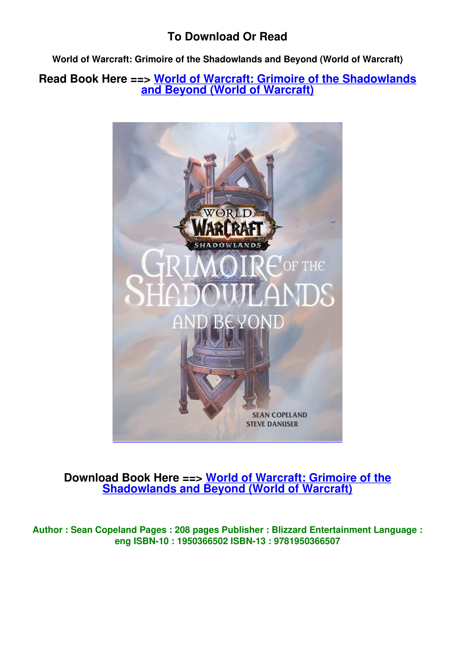 epub download World of Warcraft Grimoire of the Shadowlands and Beyond ...