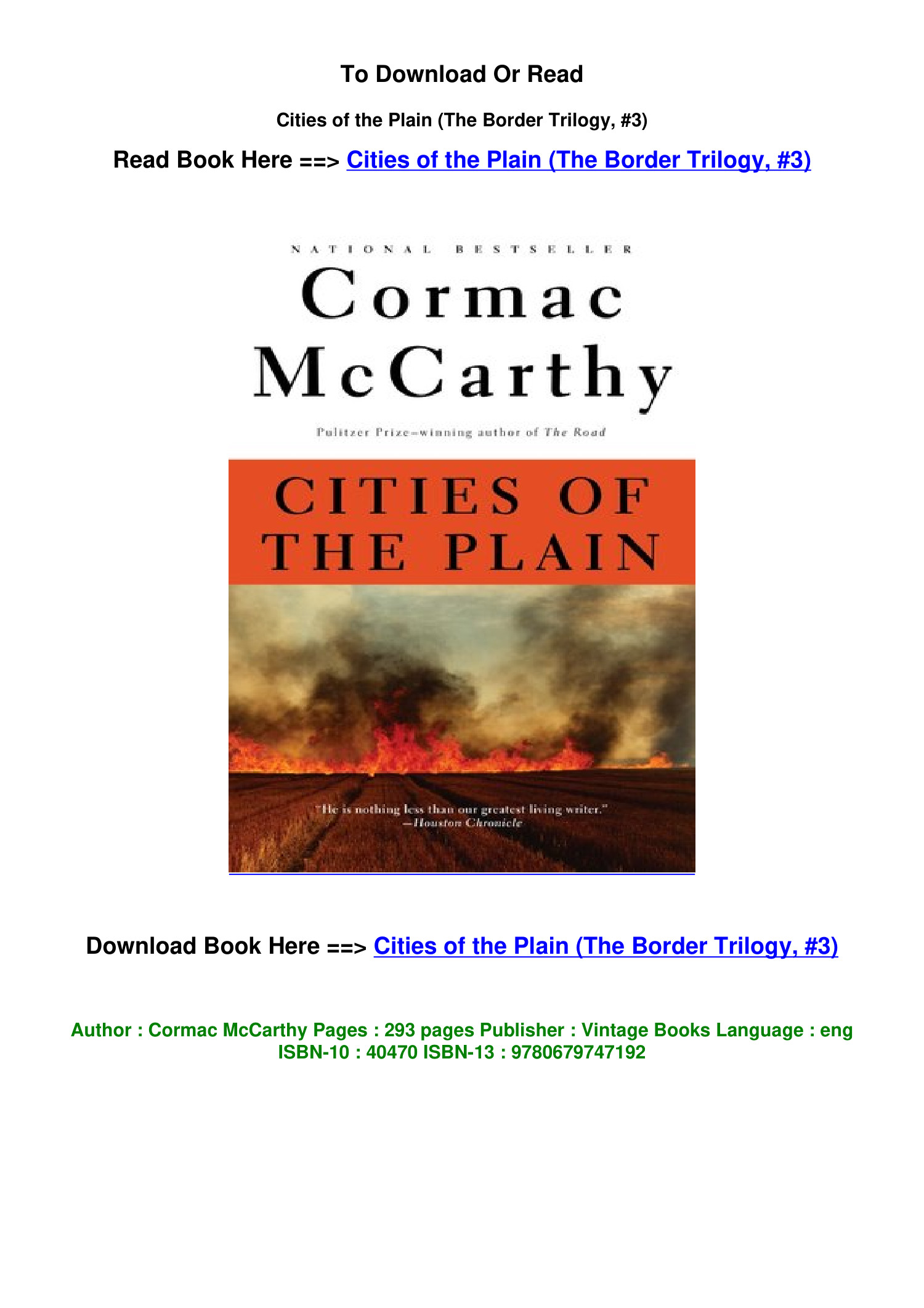pdf Download Cities of the Plain The Border Trilogy 3 by Cormac McCarthy.pdf | DocDroid