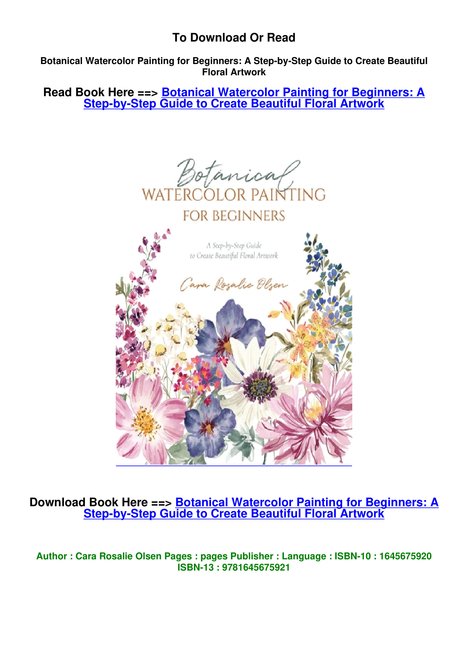PDF Download Botanical Watercolor Painting for Beginners A Step by Step ...