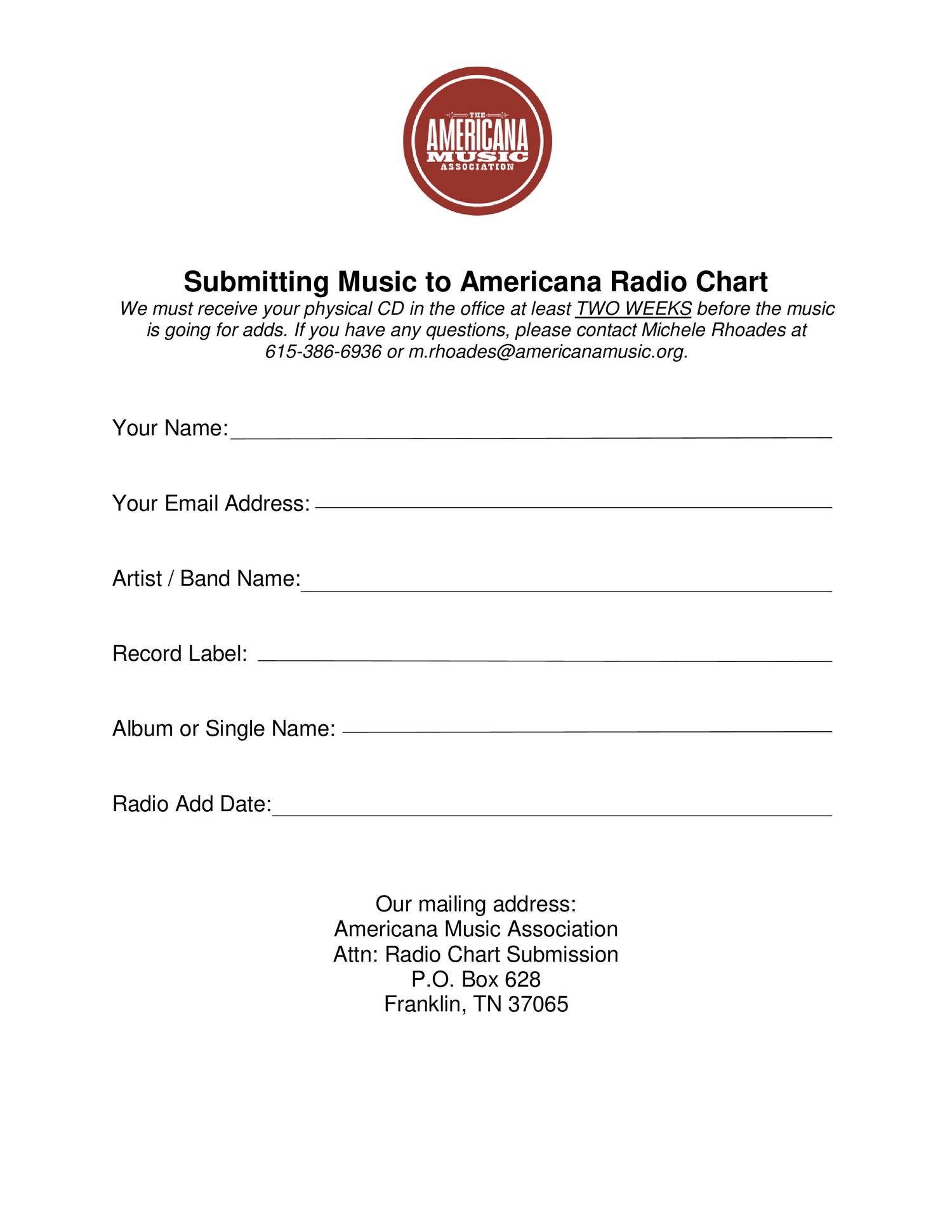 Submitting Music to Americana Radio Chart - Mail CD Form.pdf | DocDroid