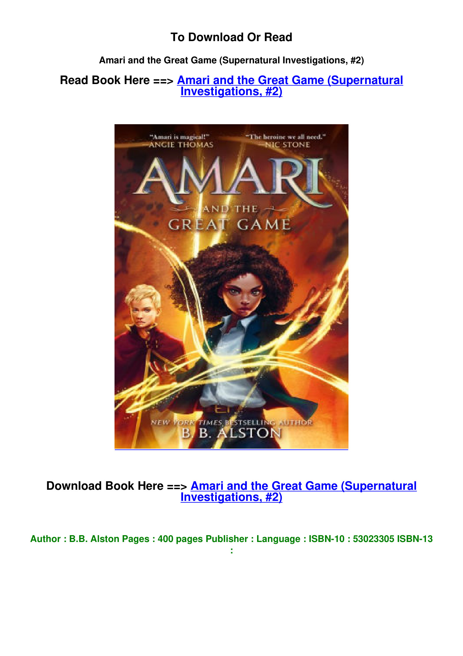 PDF DOWNLOAD Amari and the Great Game Supernatural Investigations 2 by B .pdf | DocDroid