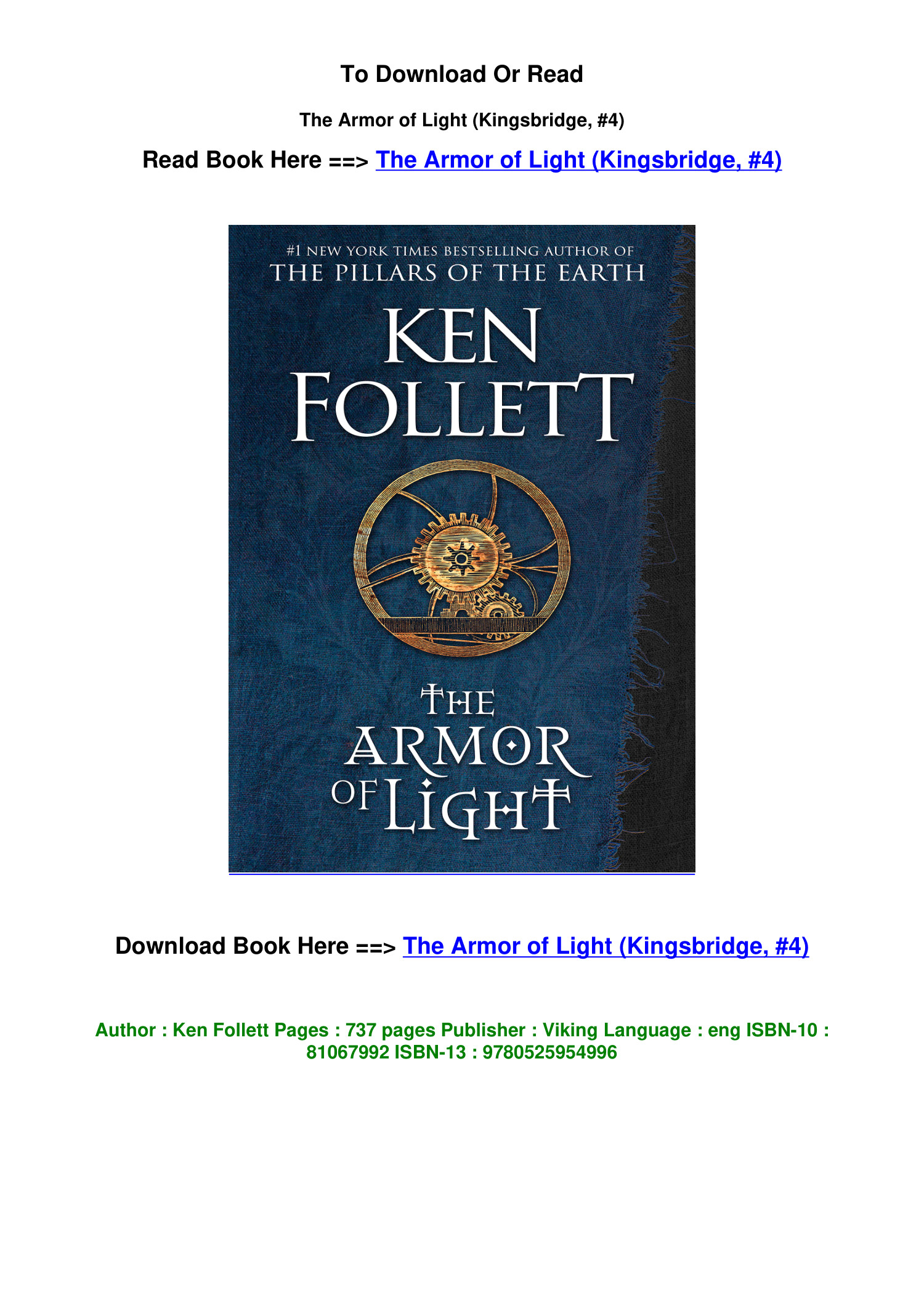 Download Pdf The Armor of Light Kingsbridge 4 BY Ken Follett.pdf | DocDroid