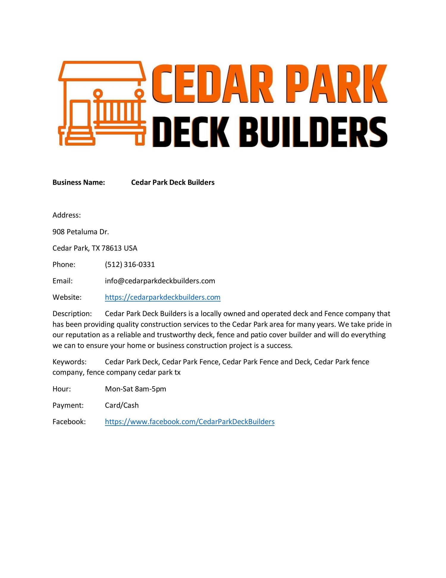 Cedar Park Deck Builders.pdf | DocDroid