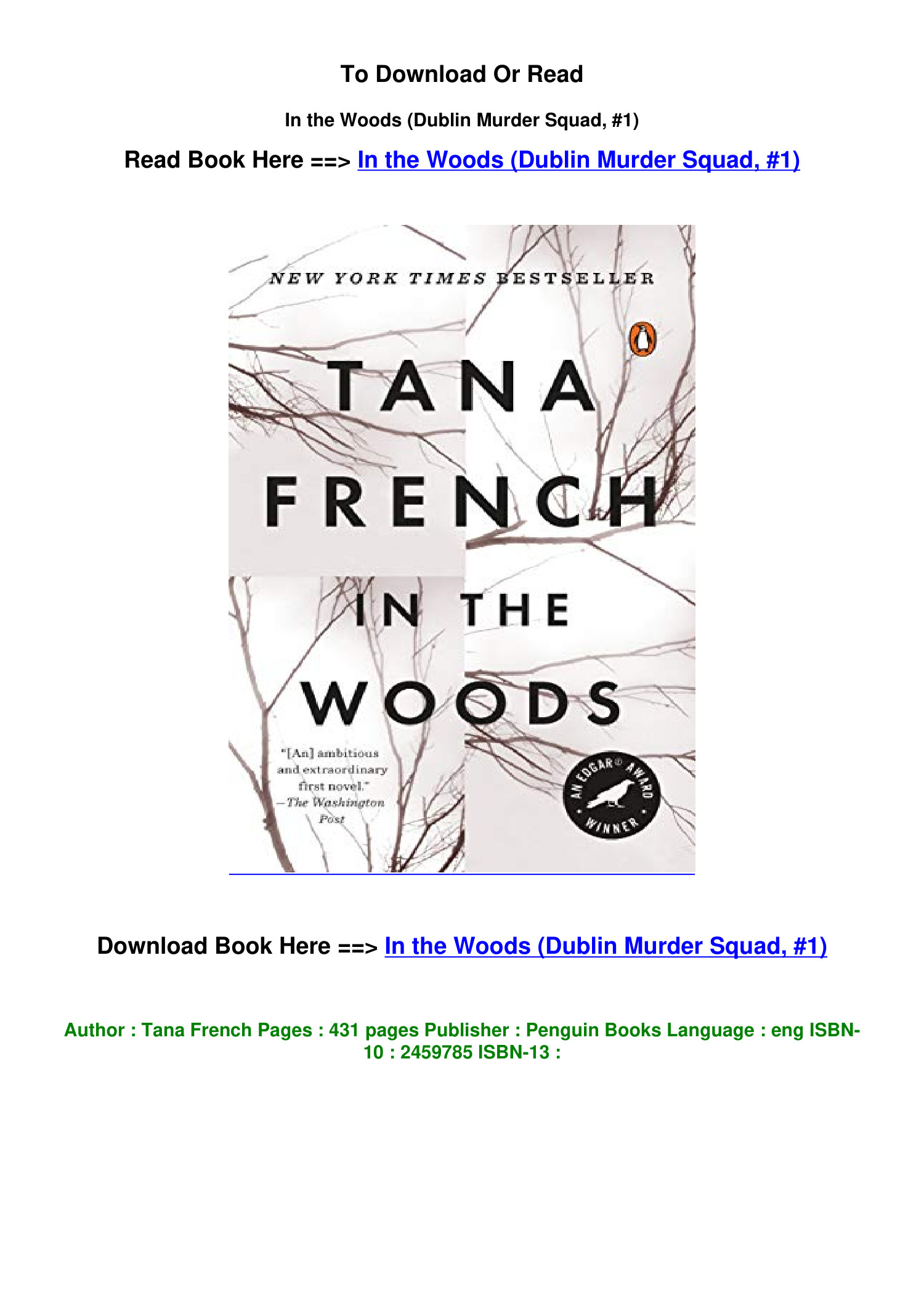 pdf DOWNLOAD In the Woods Dublin Murder Squad 1 By Tana French.pdf | DocDroid