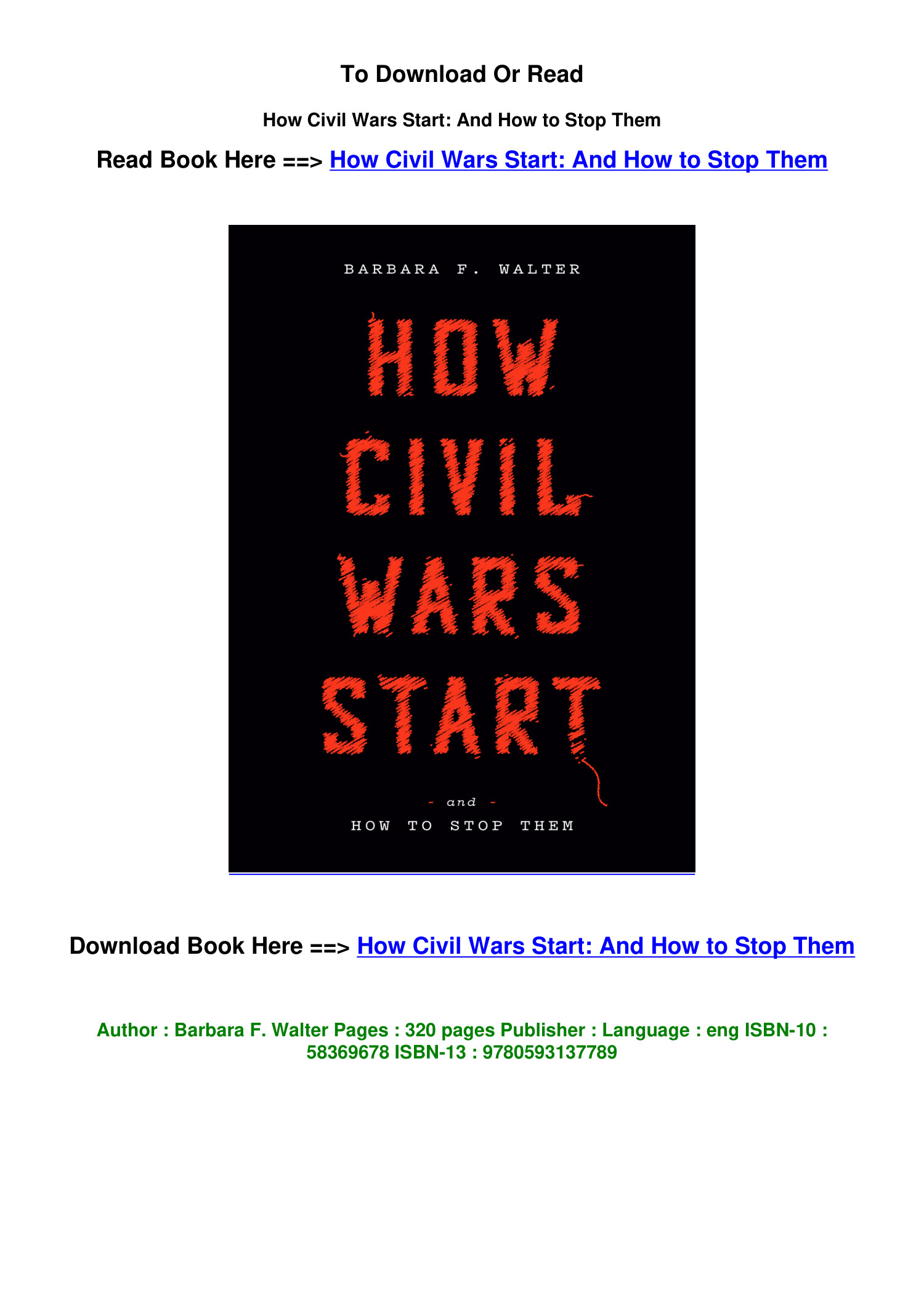Download EPUB How Civil Wars Start And How to Stop Them BY Barbara F Walter.pdf | DocDroid